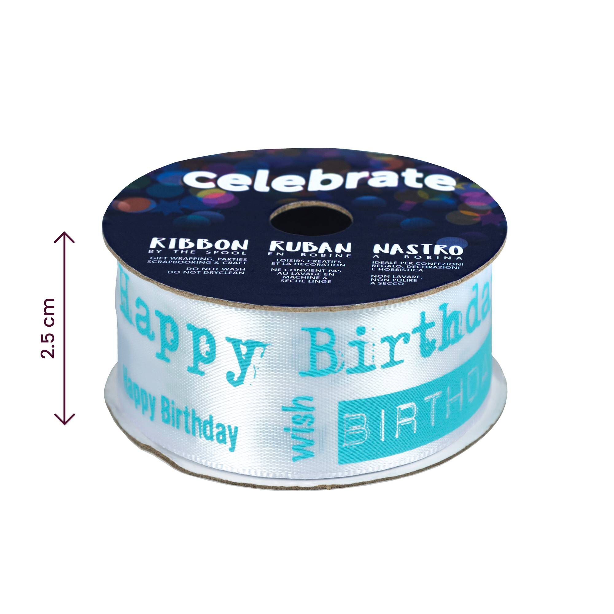Baby Blue Happy Birthday Ribbon 25mm x 3m | Hobbycraft