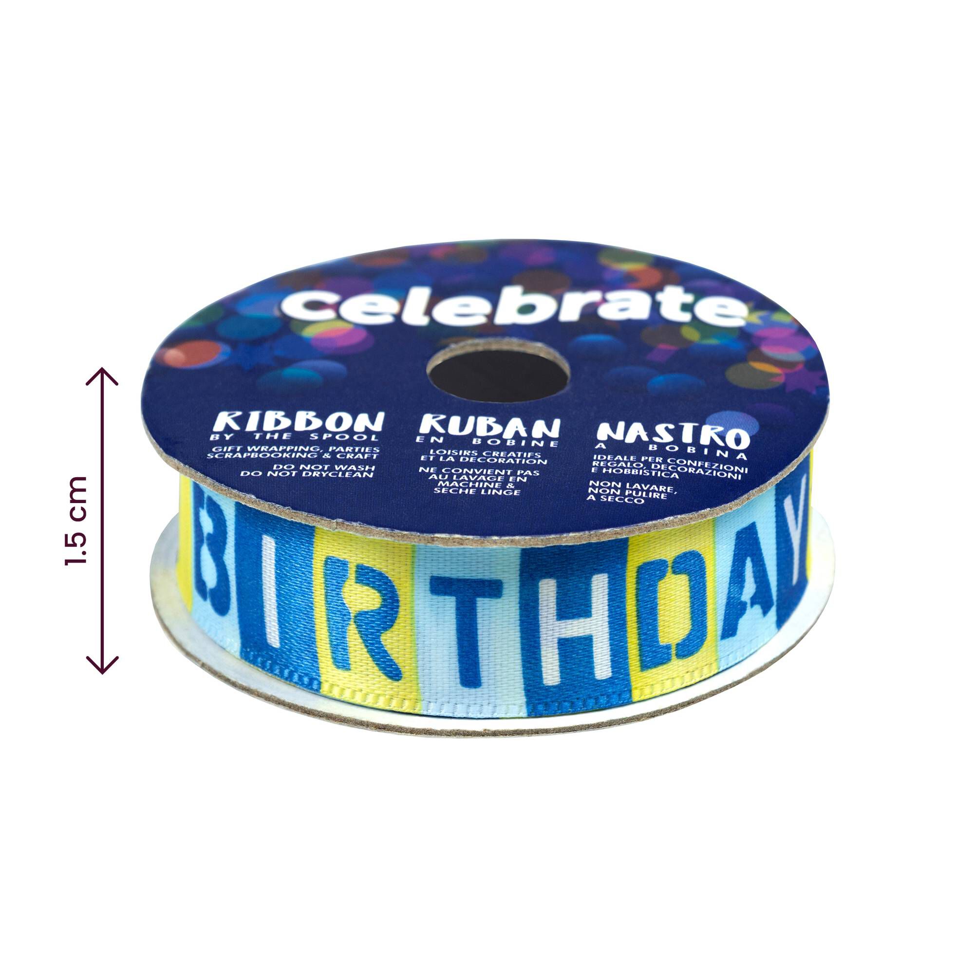 Blue Happy Birthday Ribbon 15mm x 3.5m | Hobbycraft