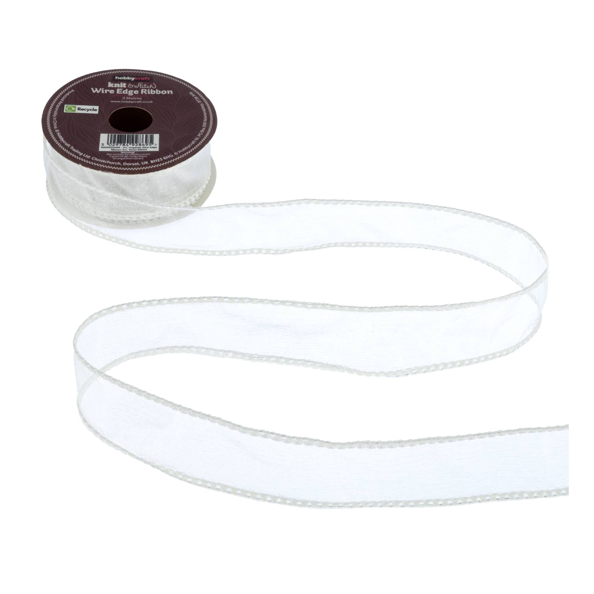 Silver Wire Edge Organza Ribbon 25mm x 3m | Hobbycraft