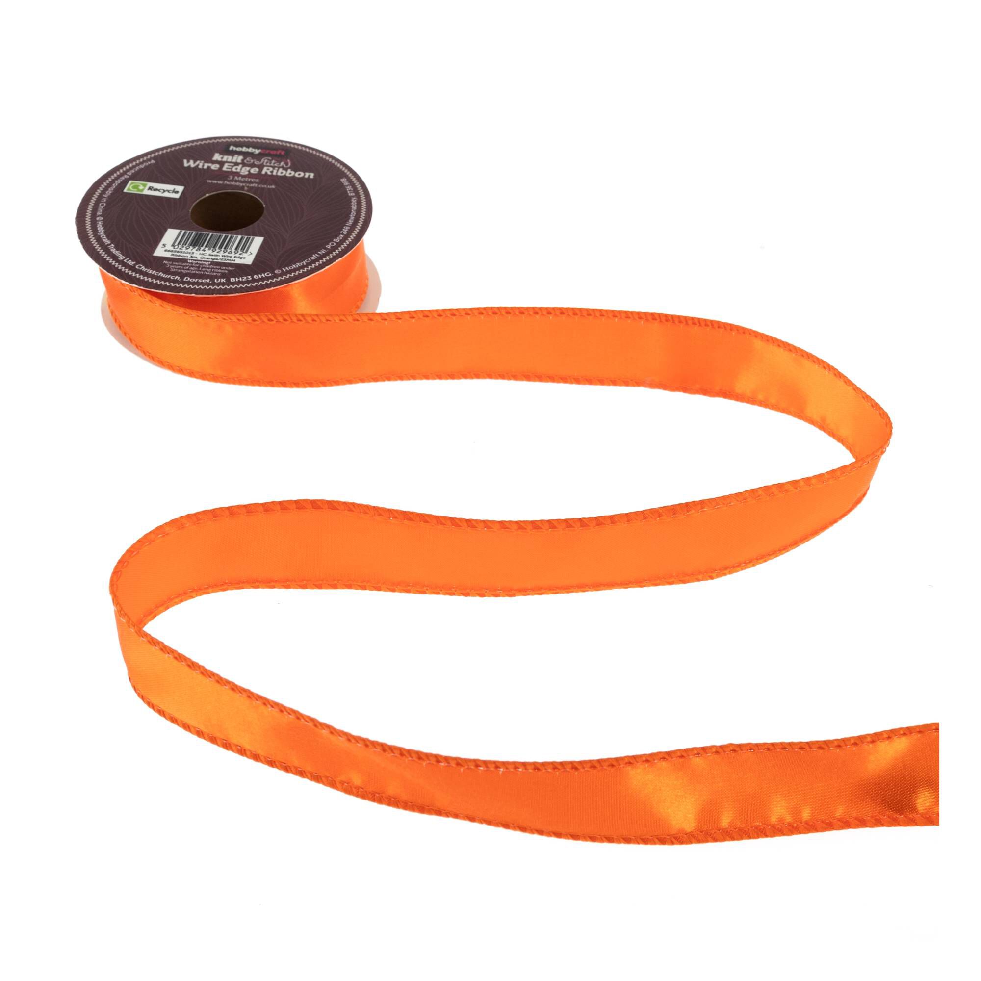 Orange Wire Edge Satin Ribbon 25mm x 3m | Hobbycraft