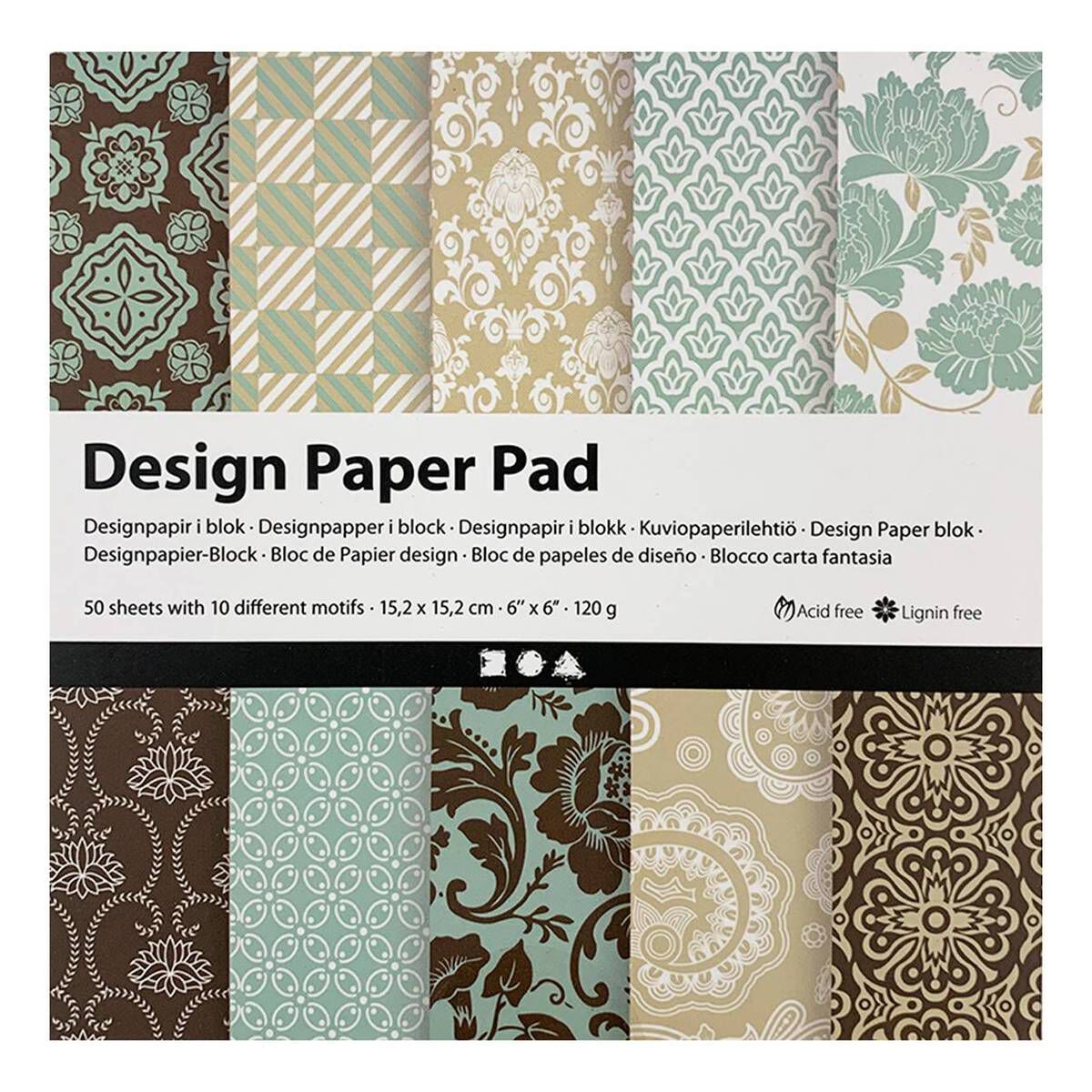 Blue and Brown 6 x 6 Inches Design Paper Pad 50 Sheets | Hobbycraft
