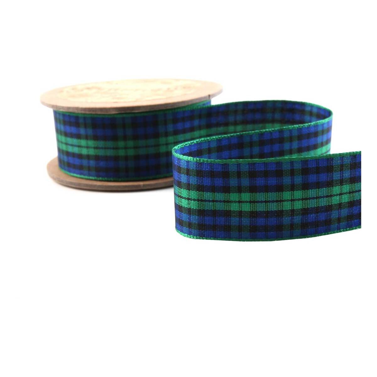 Blue Tartan Ribbon 24mm x 5m | Hobbycraft