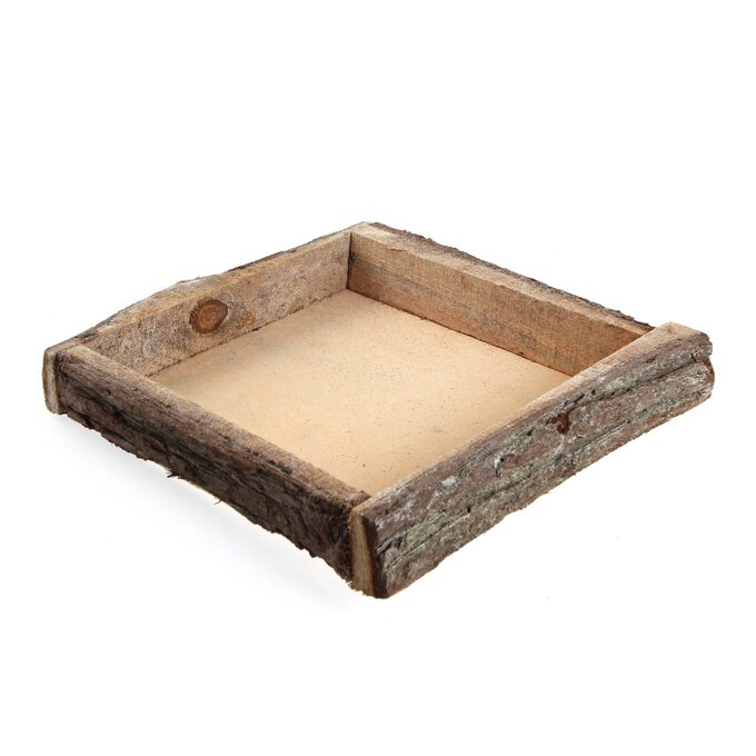 Natural Wash Bark Wooden Tray 25cm x 25cm x 4cm | Hobbycraft