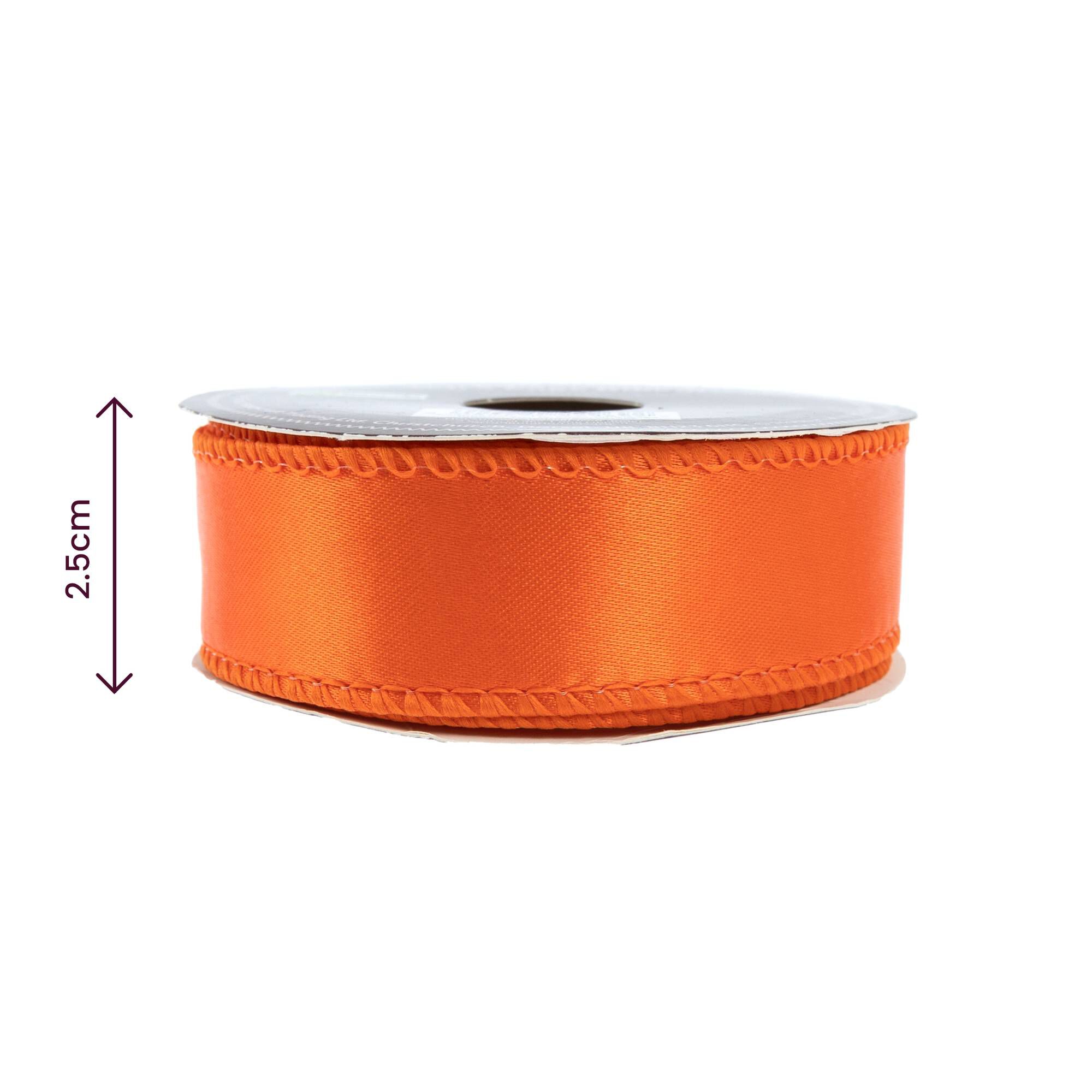 Orange Wire Edge Satin Ribbon 25mm x 3m | Hobbycraft