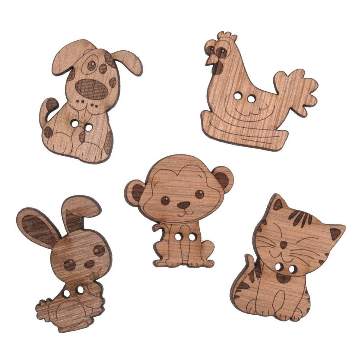 Trimits Wooden Animal Buttons 5 Pieces | Hobbycraft