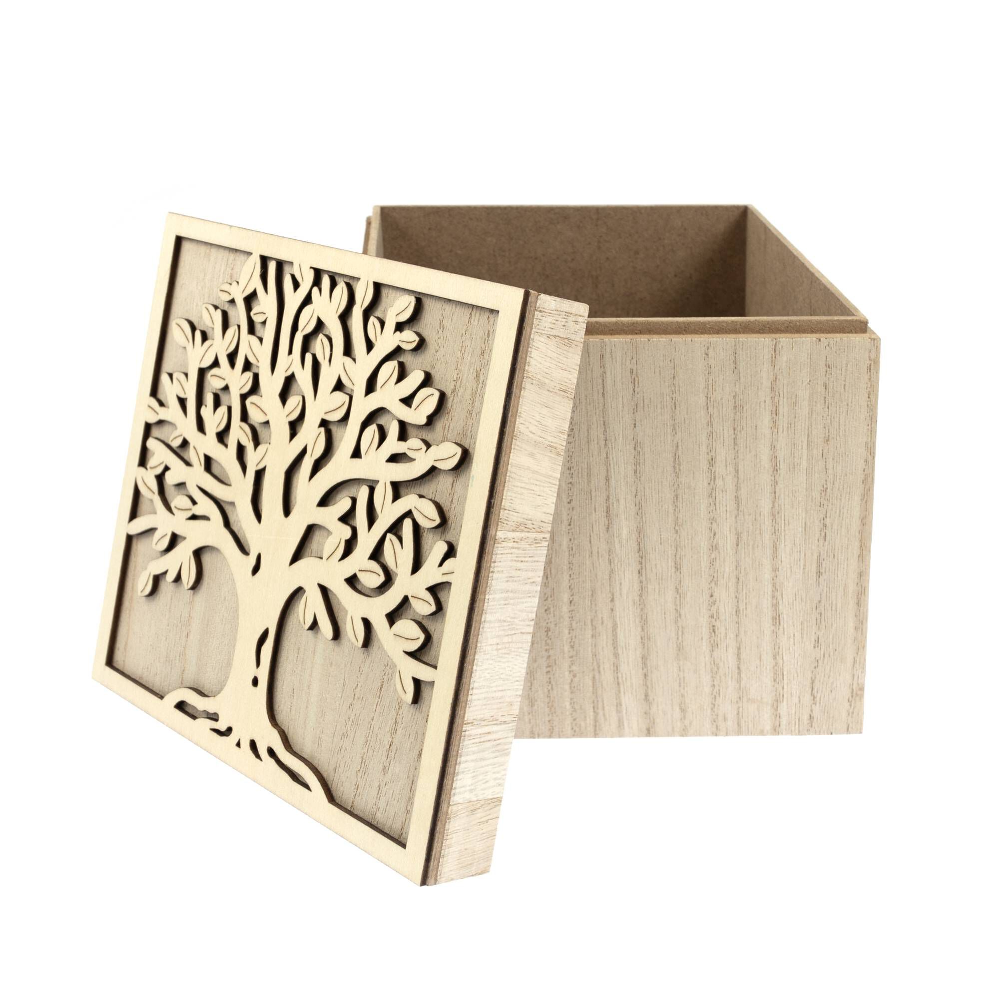 Wooden Tree Storage Box 16cm x 16cm x 16.5cm | Hobbycraft