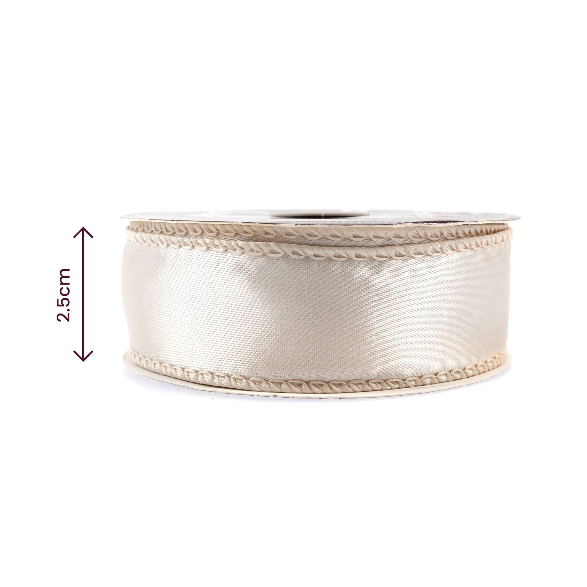 Cream Wire Edge Satin Ribbon 25mm x 3m | Hobbycraft