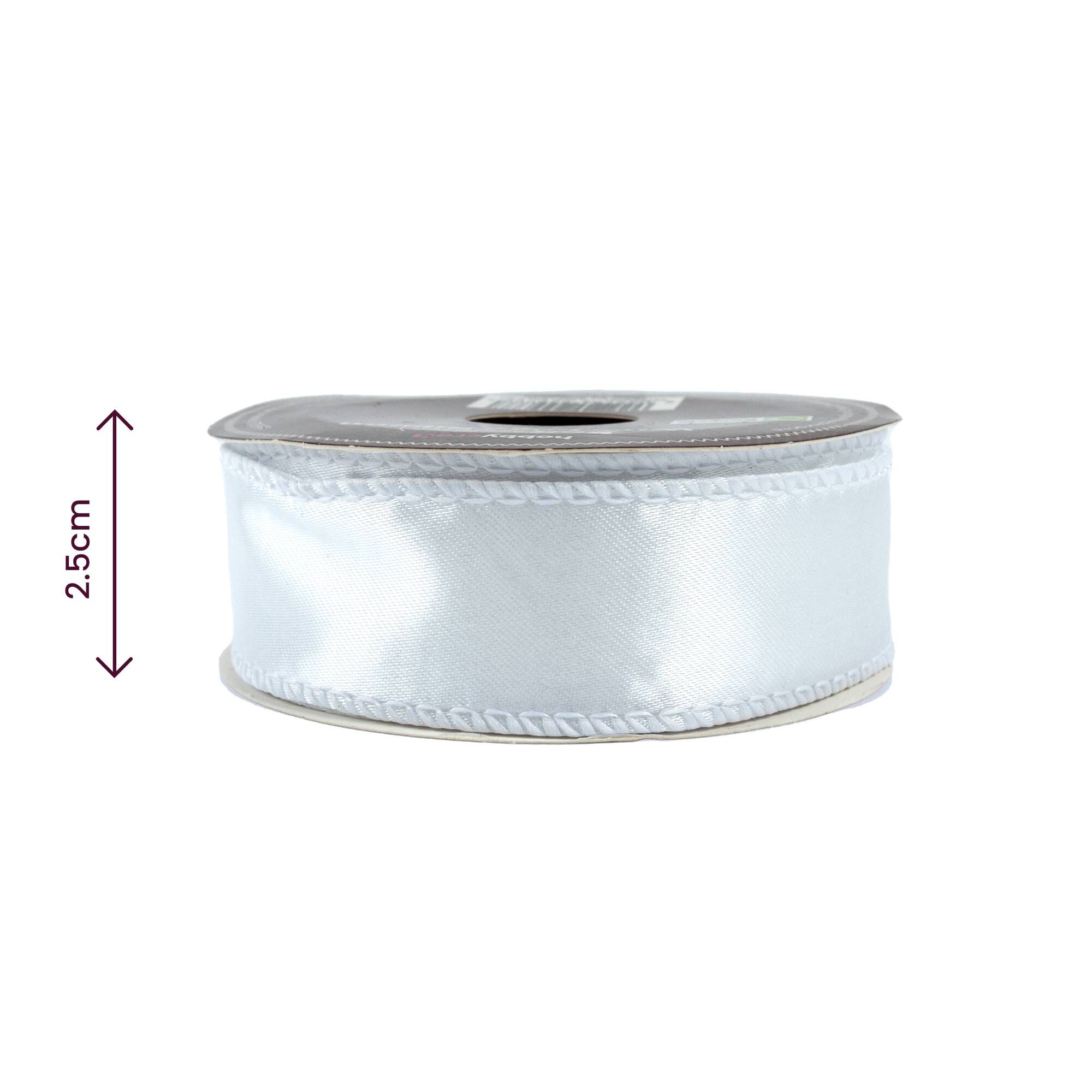 White Wire Edge Satin Ribbon 25mm x 3m | Hobbycraft