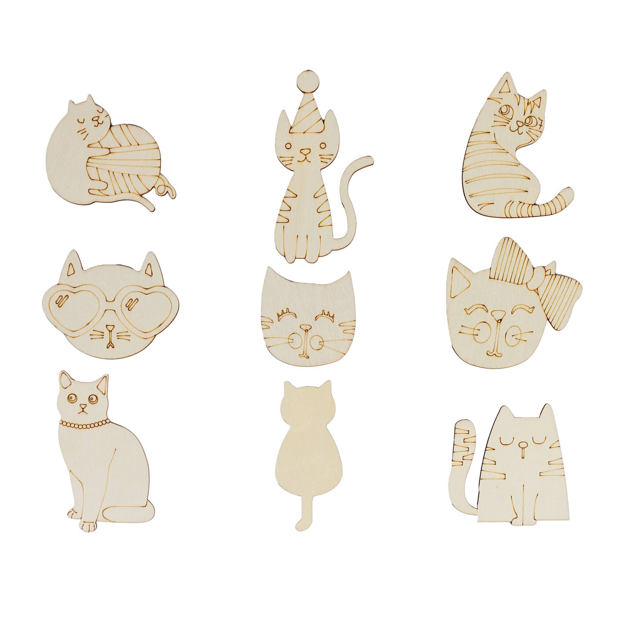 Decorate Your Own Cat Wooden Shapes 9 Pack | Hobbycraft