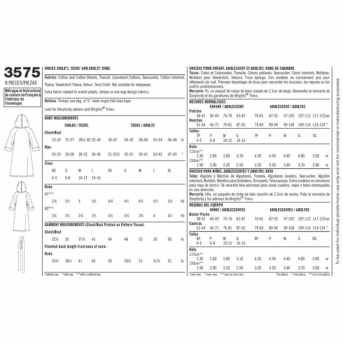 Simplicity Family Sleepwear Sewing Pattern 3575 | Hobbycraft