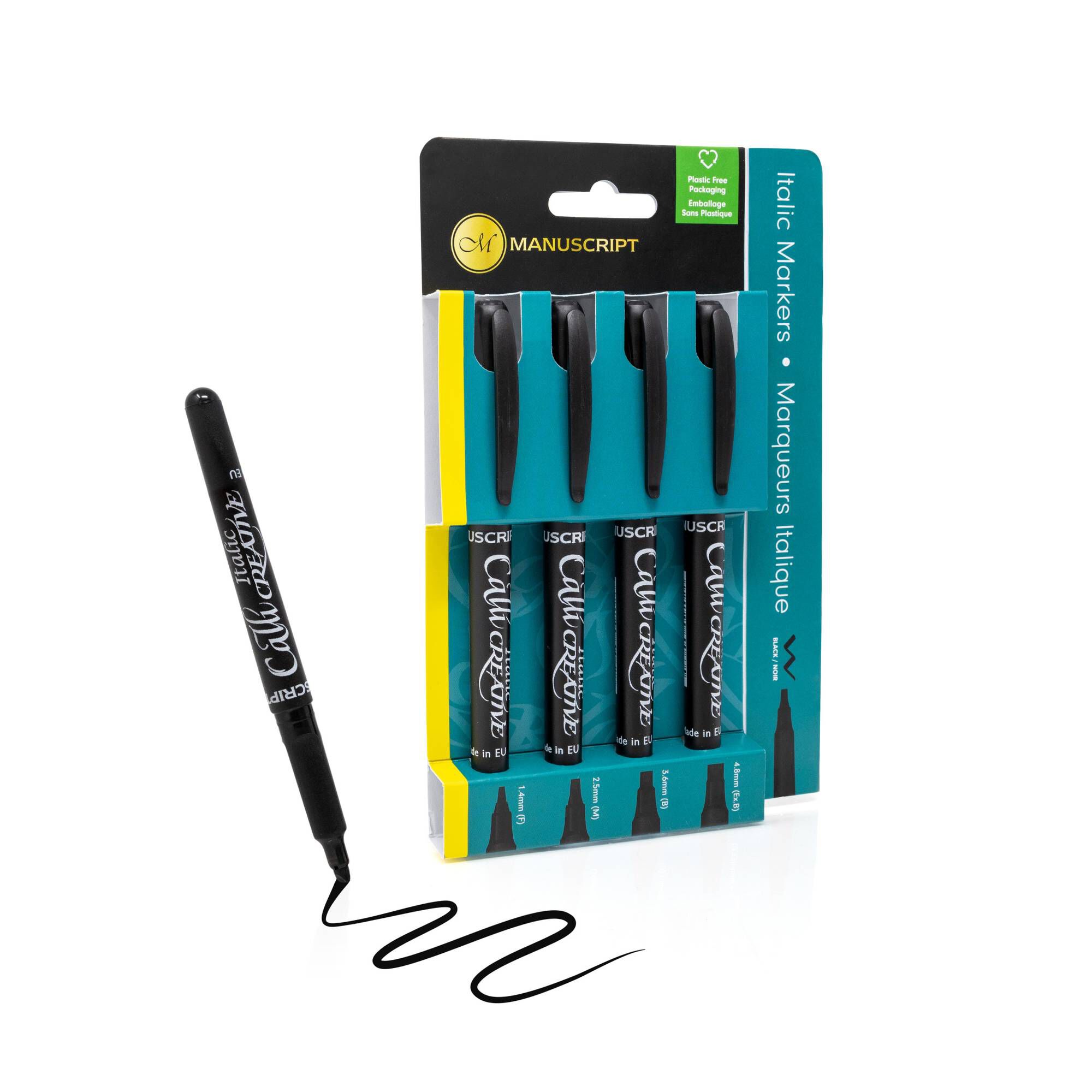 Manuscript Italic Black Marker 4 Pack | Hobbycraft