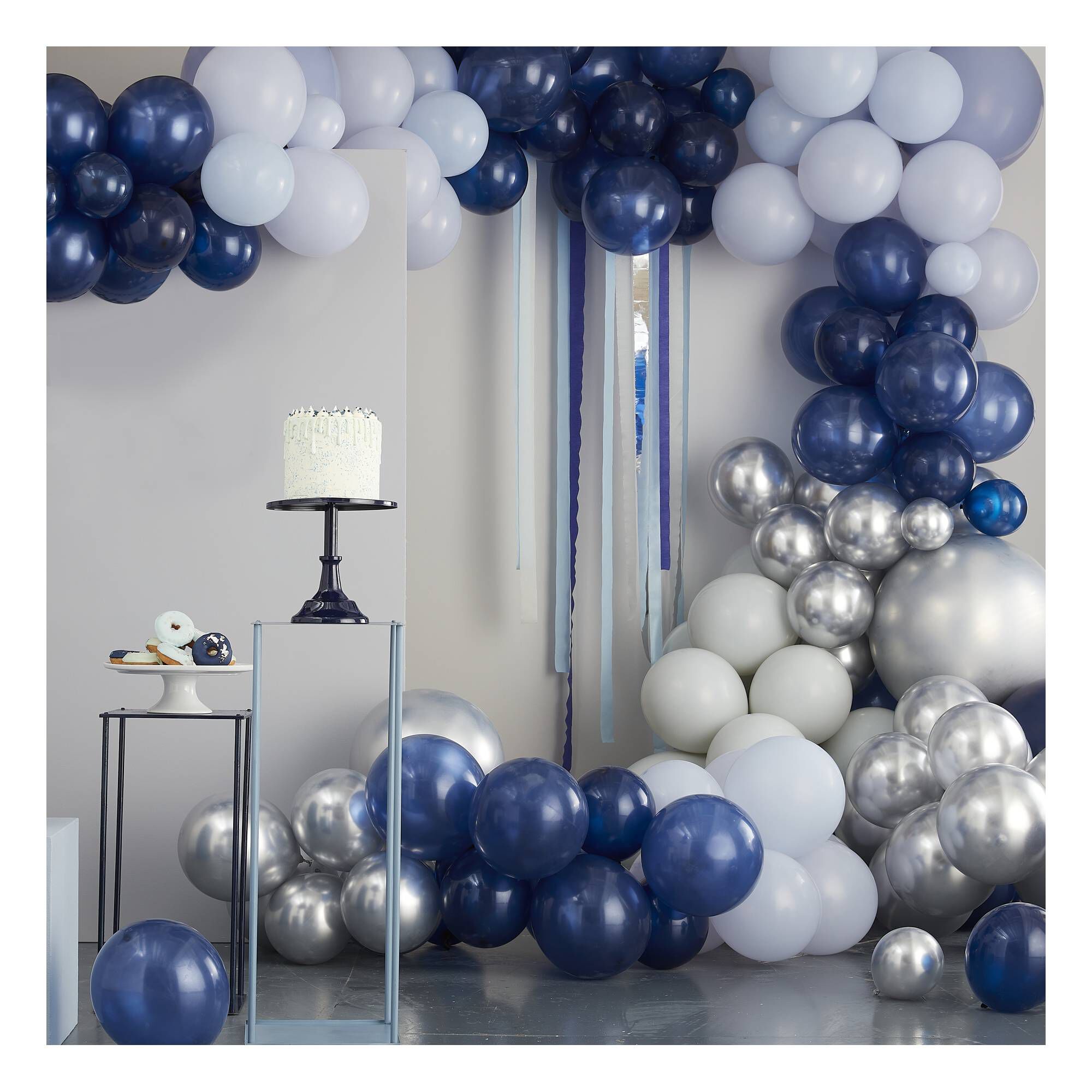 Ginger Ray Luxe Silver, Navy and Blue Balloon Arch Kit | Hobbycraft