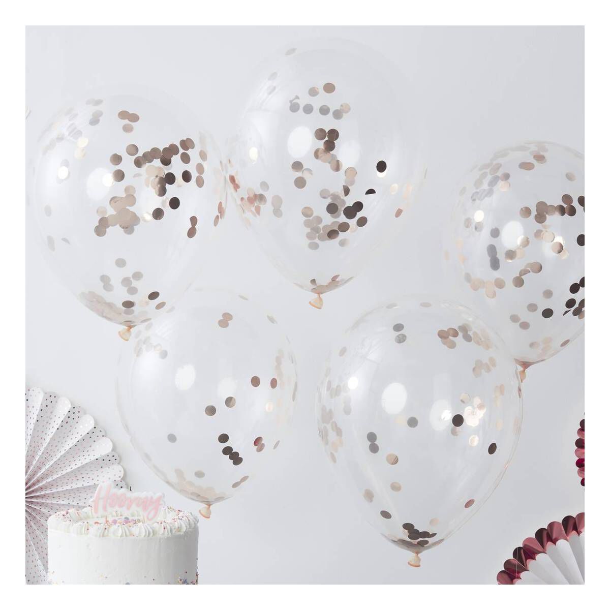 Ginger Ray Rose Gold Confetti Balloons 5 Pack | Hobbycraft