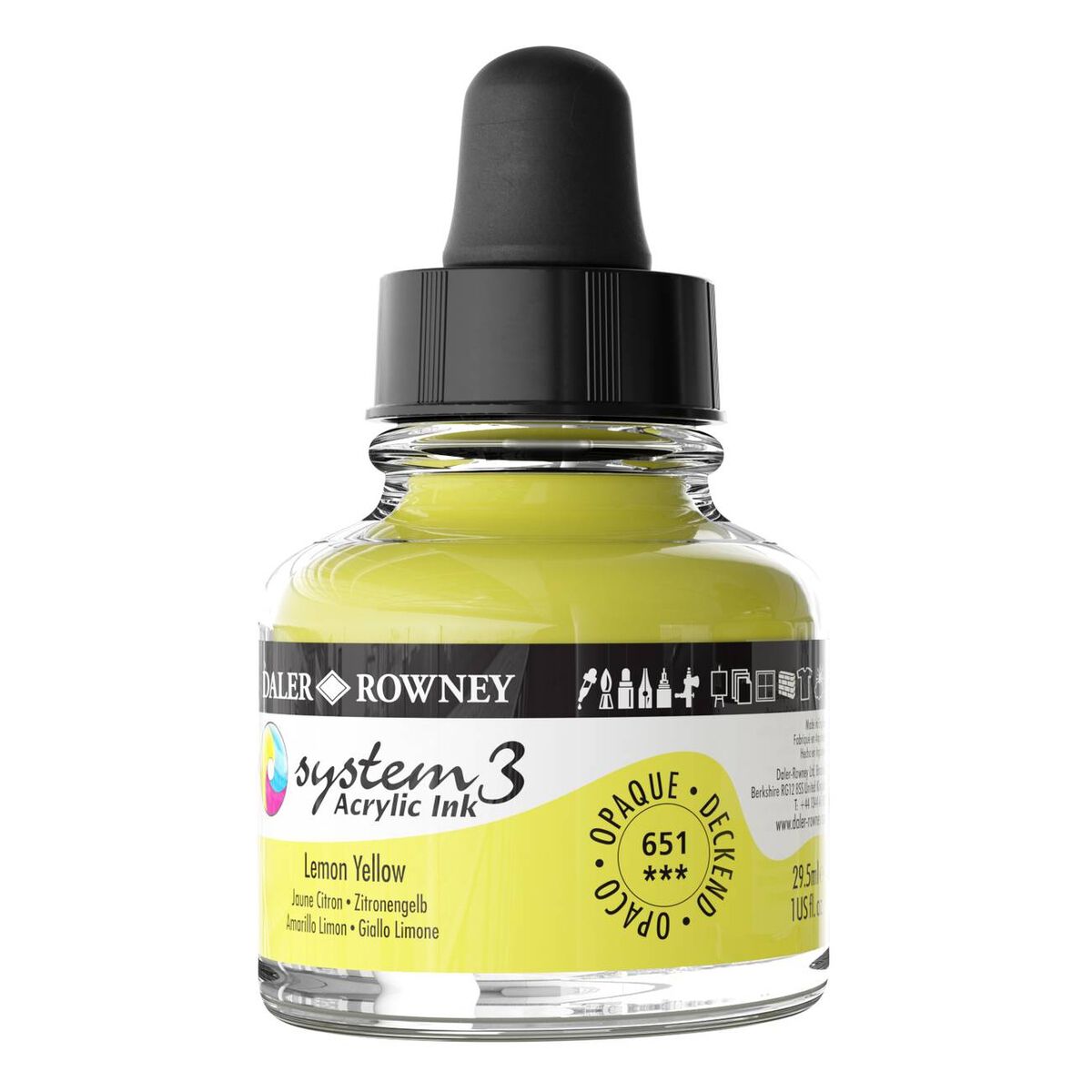 Daler-Rowney System3 Lemon Yellow Acrylic Ink 29.5ml | Hobbycraft