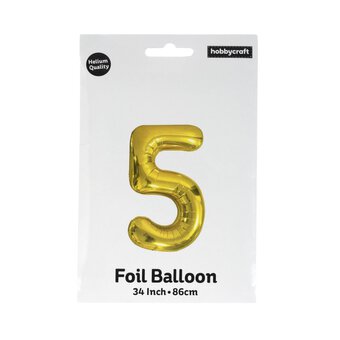 Extra Large Gold Foil Number 5 Balloon | Hobbycraft