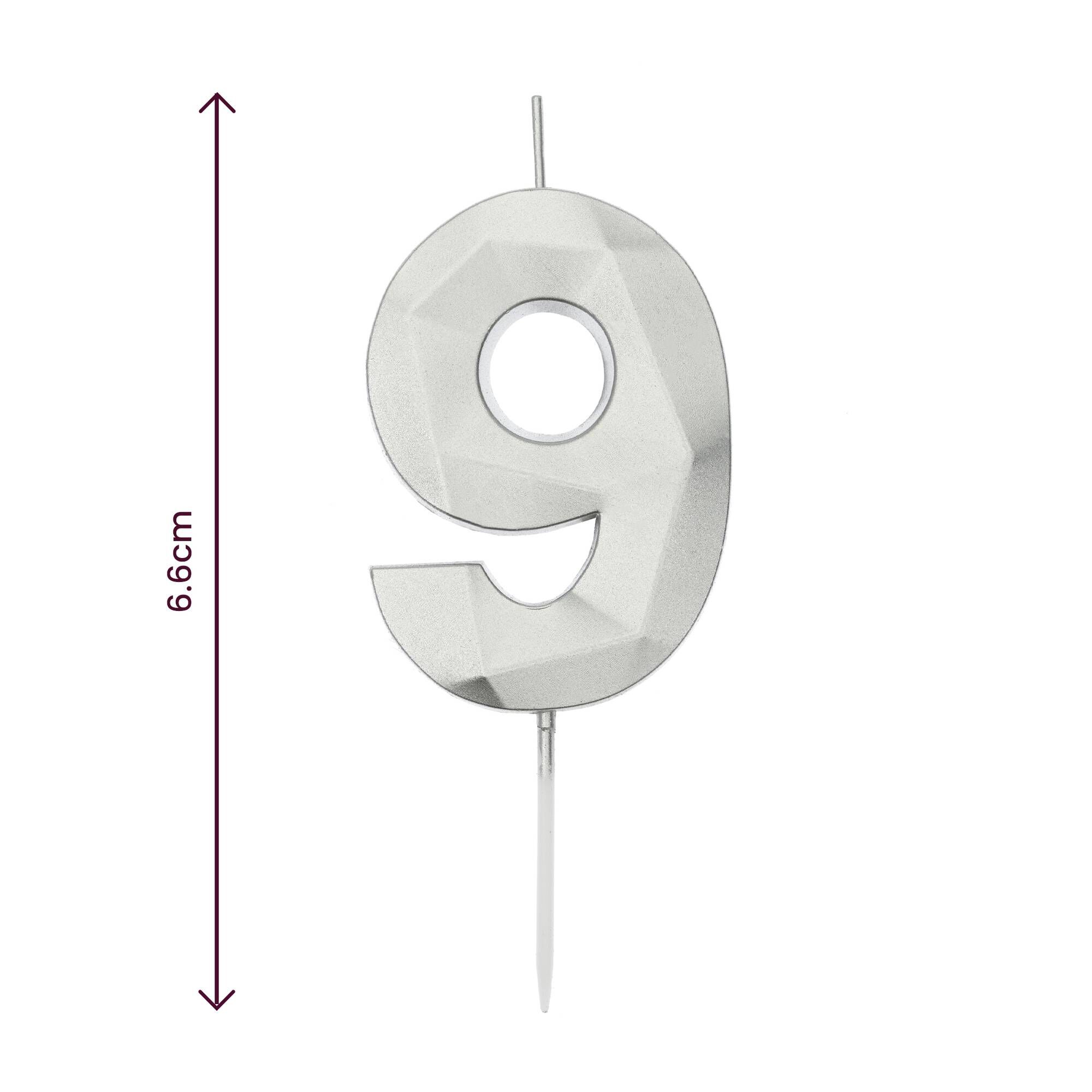 Whisk Silver Faceted Number 9 Candle | Hobbycraft
