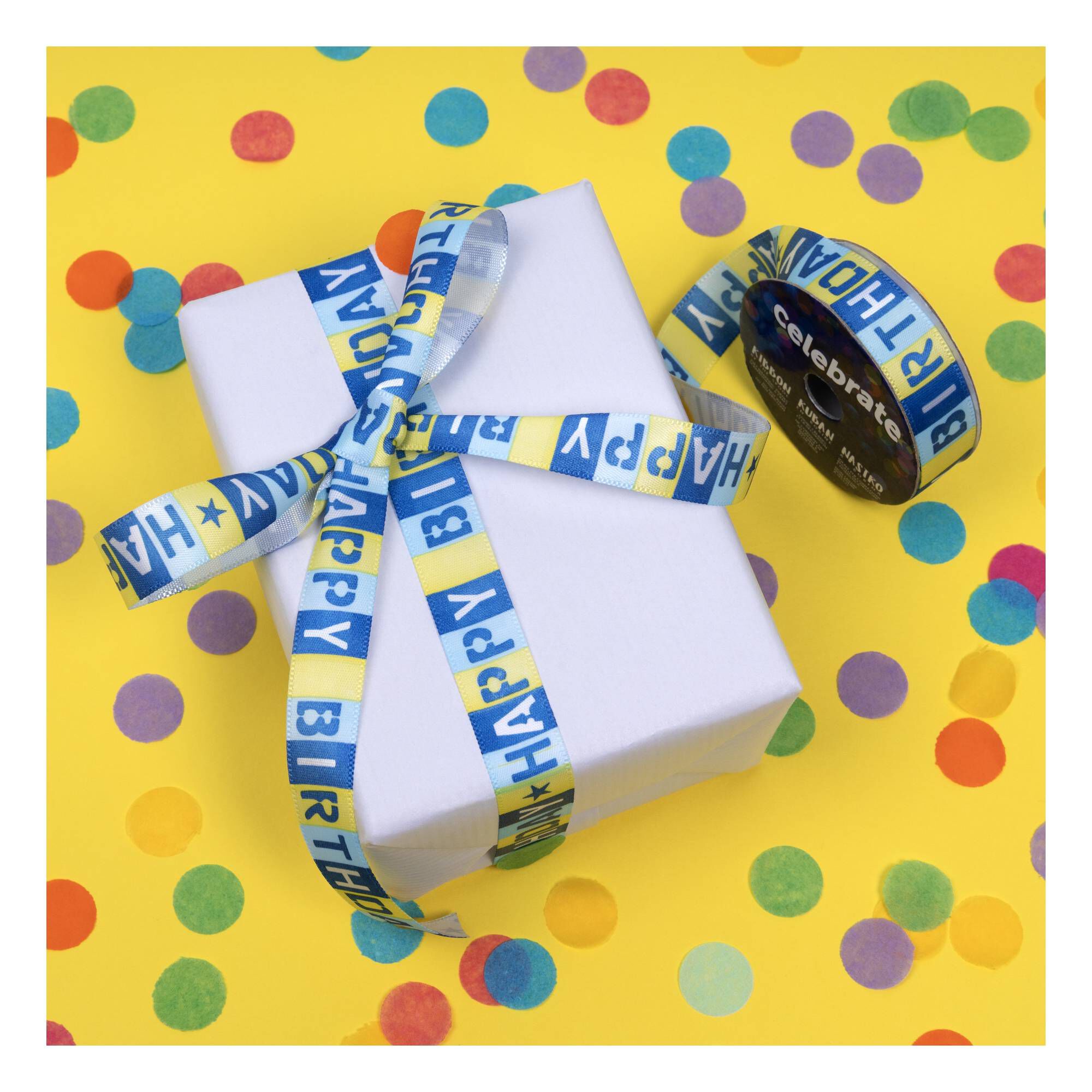 Blue Happy Birthday Ribbon 15mm x 3.5m | Hobbycraft