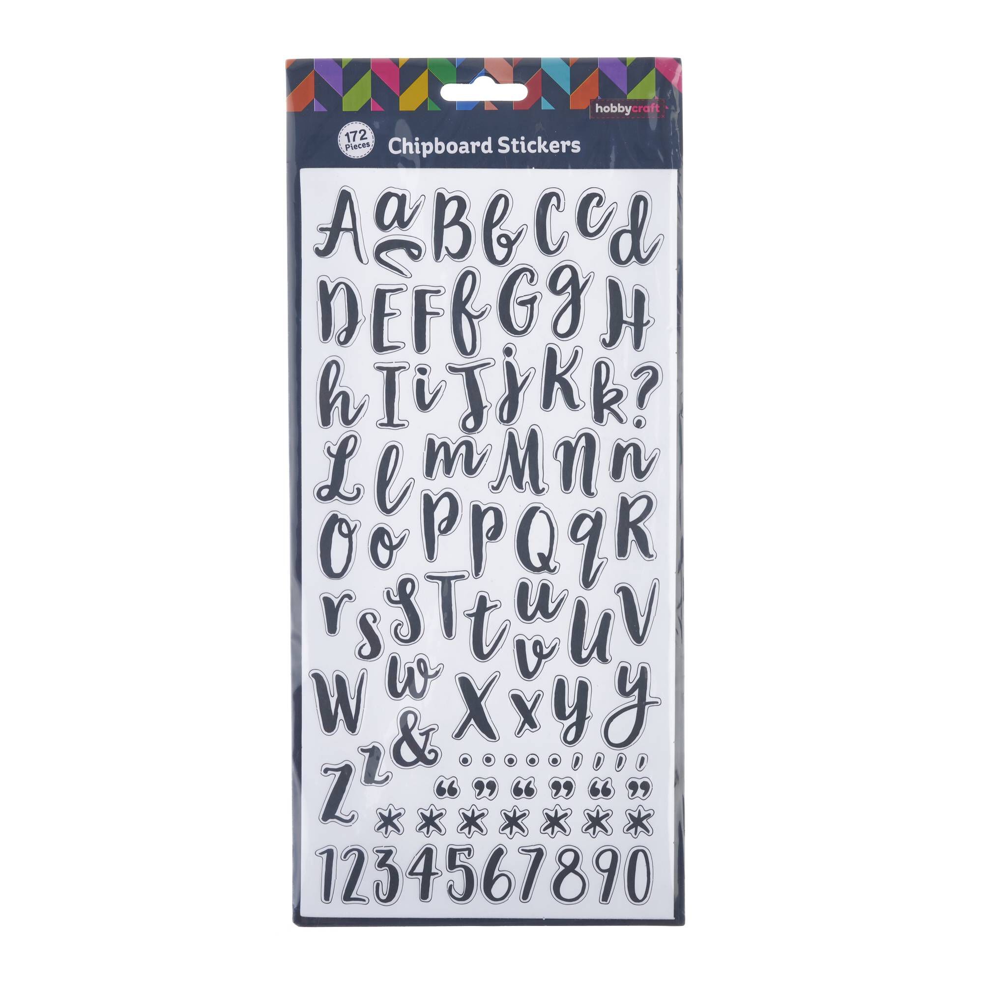Black Handwriting Alphabet Chipboard Stickers 172 Pieces | Hobbycraft