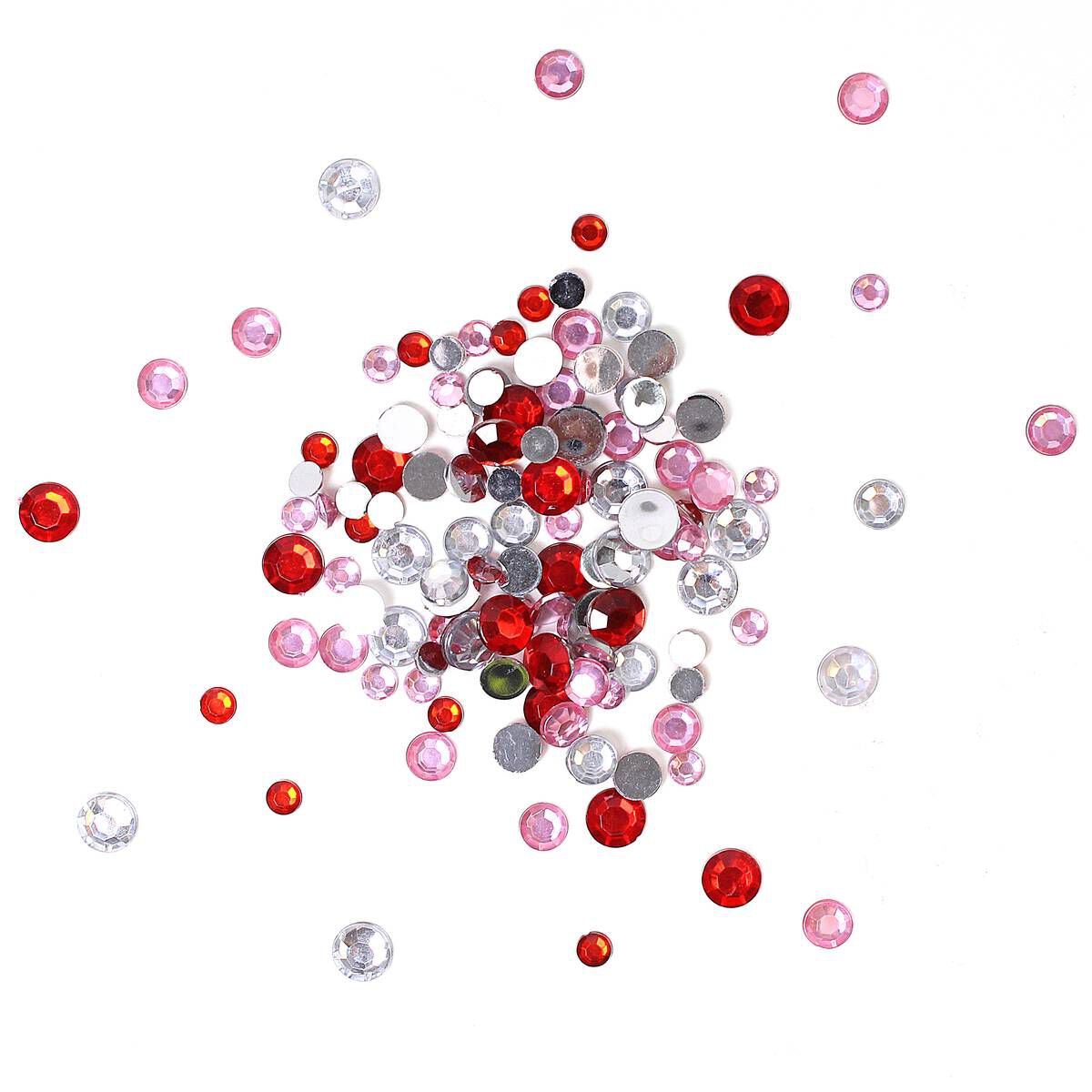 Red, Pink and Silver Assorted Round Gems 90g | Hobbycraft