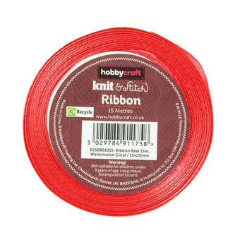 Watermelon Coral Satin Ribbon 20mm x 15m | Hobbycraft