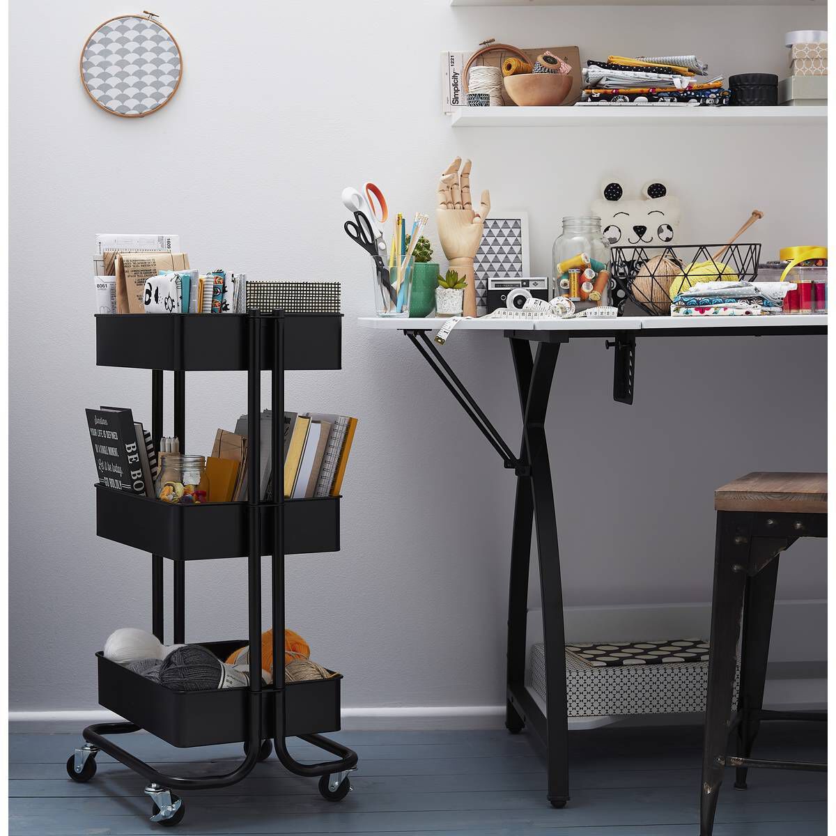 Matte Black Three Tier Storage Trolley | Hobbycraft