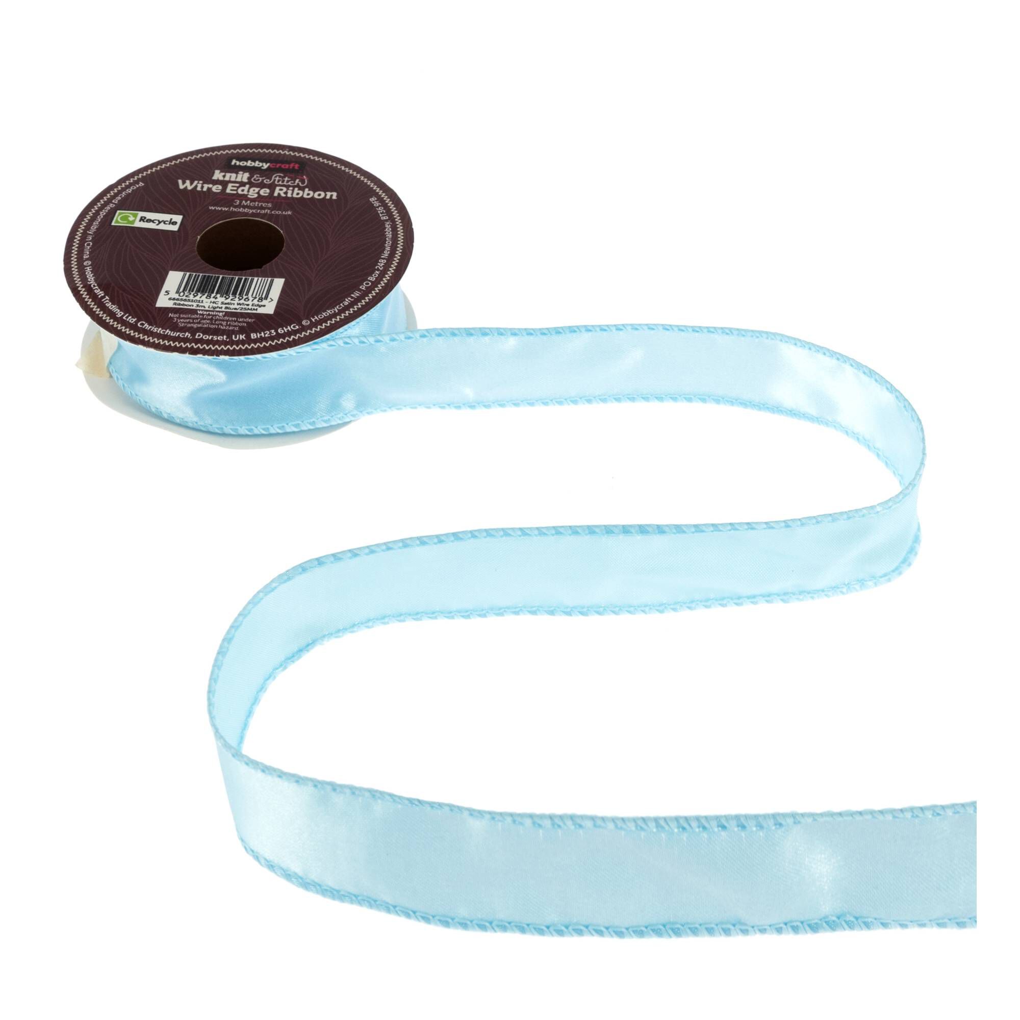 Light Blue Wire Edge Satin Ribbon 25mm x 3m | Hobbycraft
