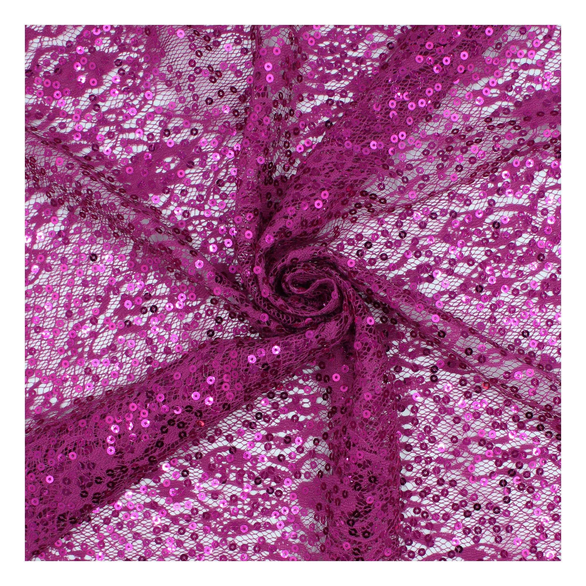 Cerise Sequin Floral Lace Fabric by the Metre | Hobbycraft
