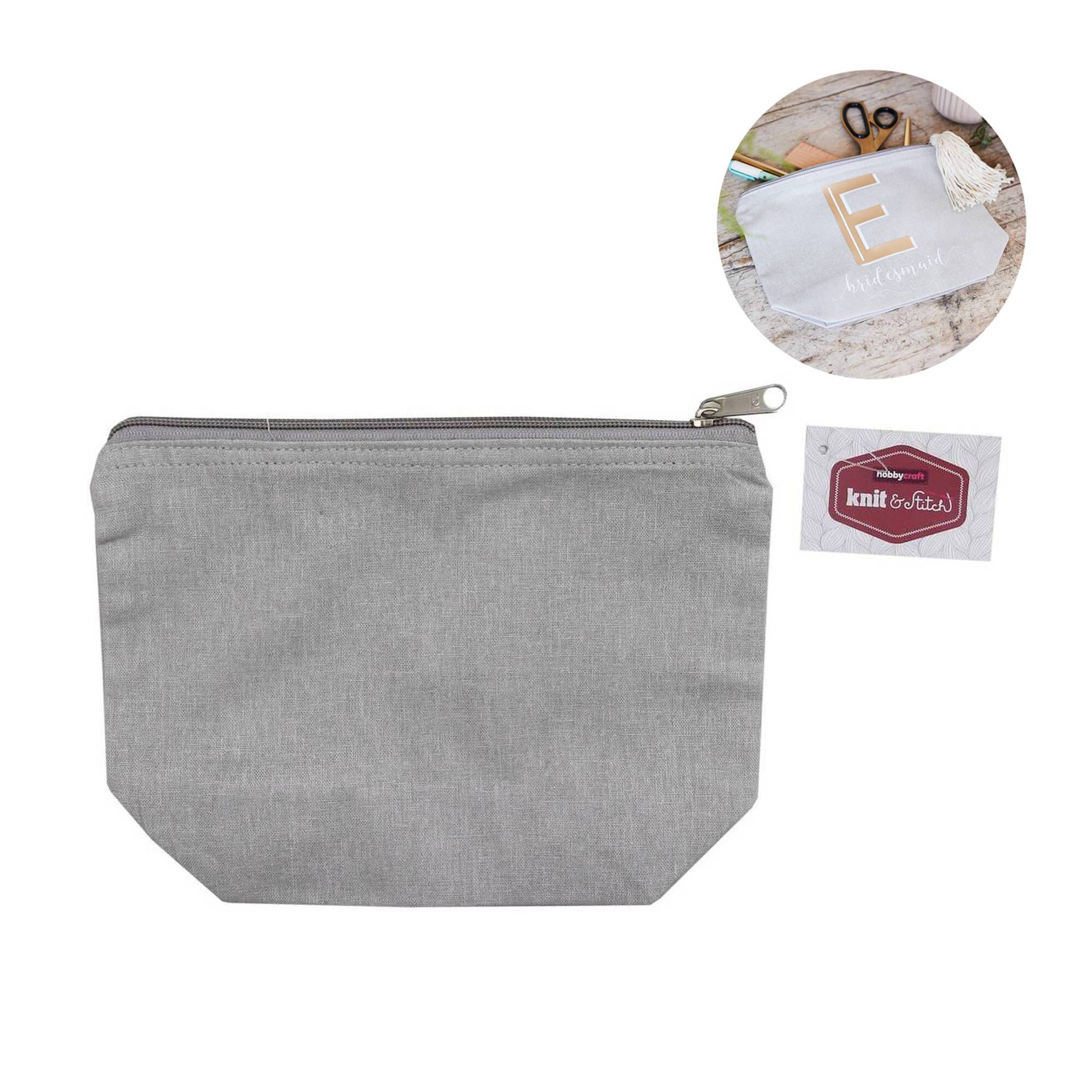 Grey Cotton Zip Pouch 23cm x 16cm x 8cm | Hobbycraft
