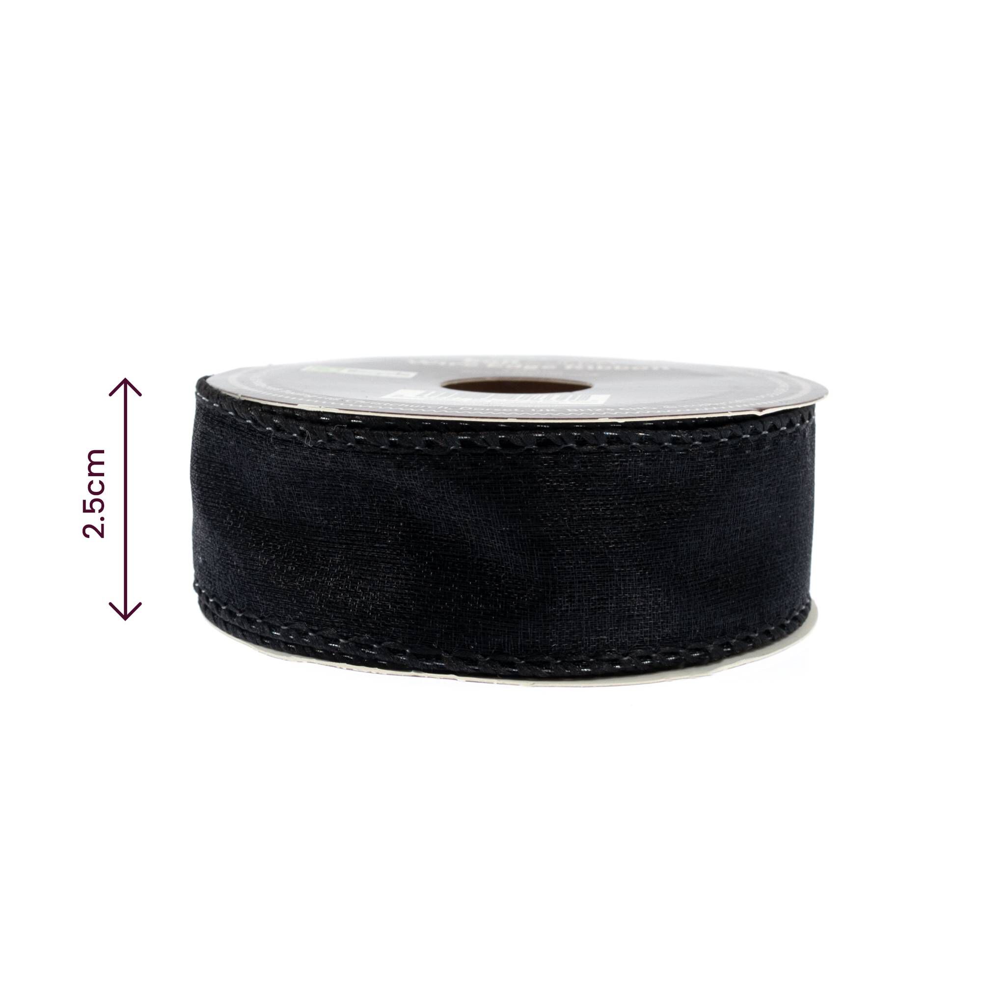 Black Wire Edge Organza Ribbon 25mm x 3m | Hobbycraft