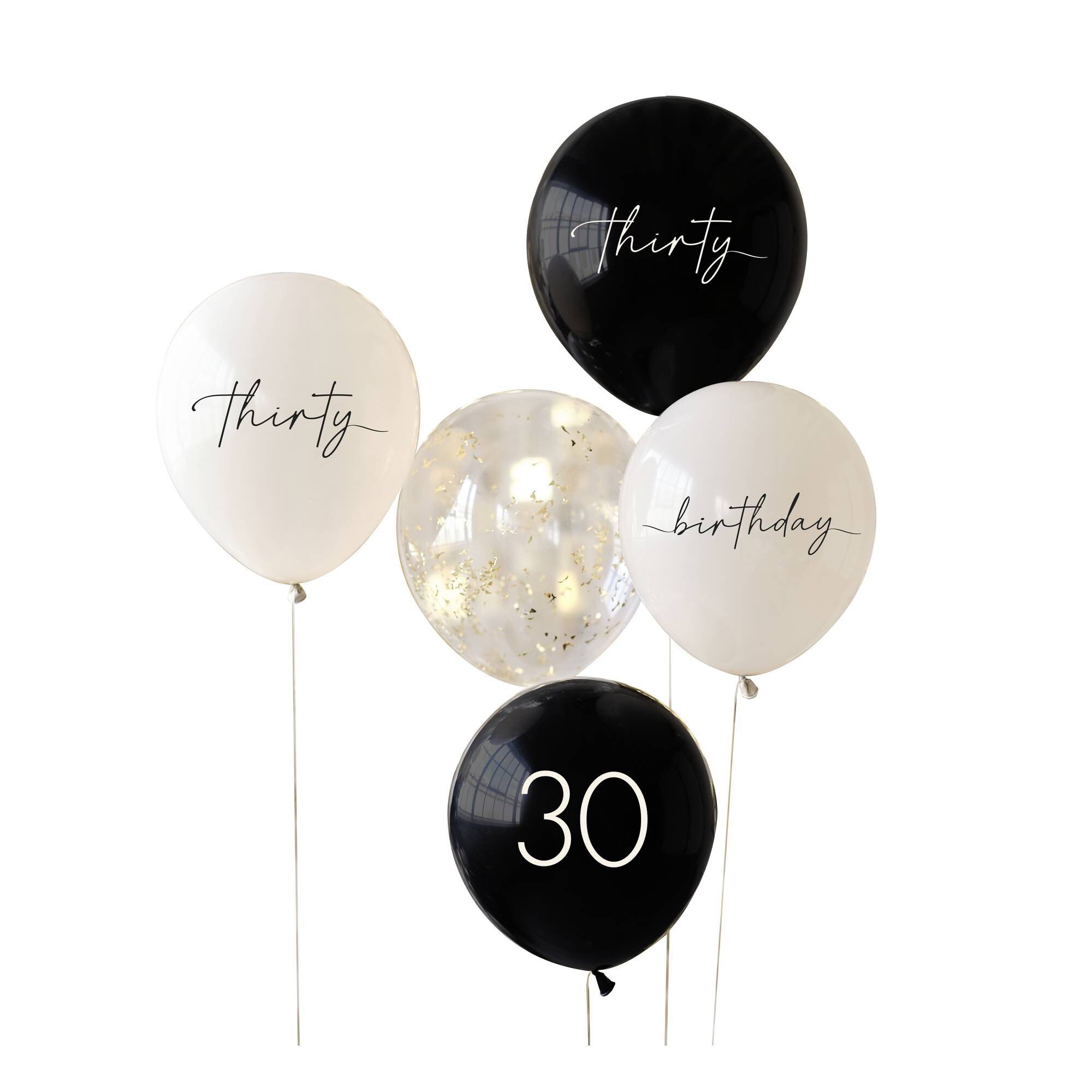Ginger Ray Black and Champagne Gold 30th Birthday Party Balloons 5 Pack ...