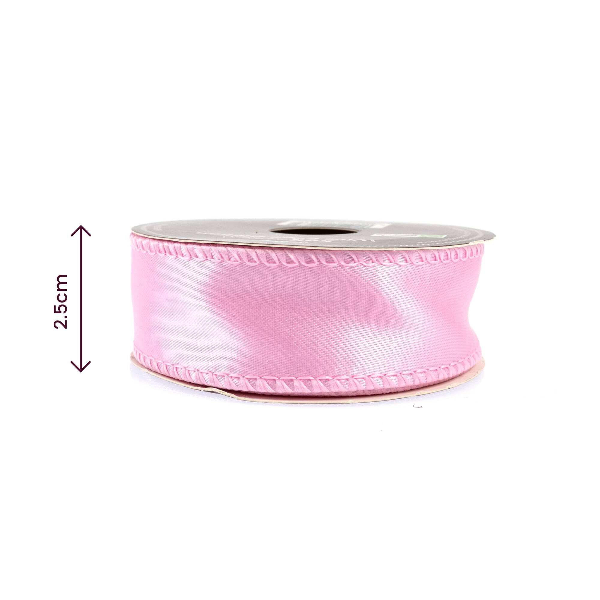Pale Pink Wire Edge Satin Ribbon 25mm x 3m | Hobbycraft
