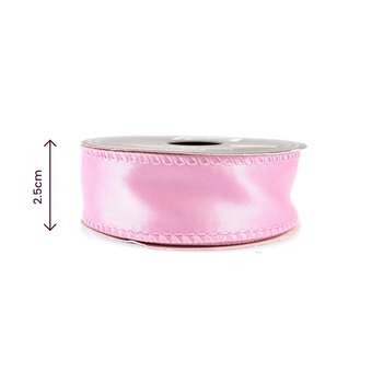 Pale Pink Wire Edge Satin Ribbon 25mm x 3m | Hobbycraft