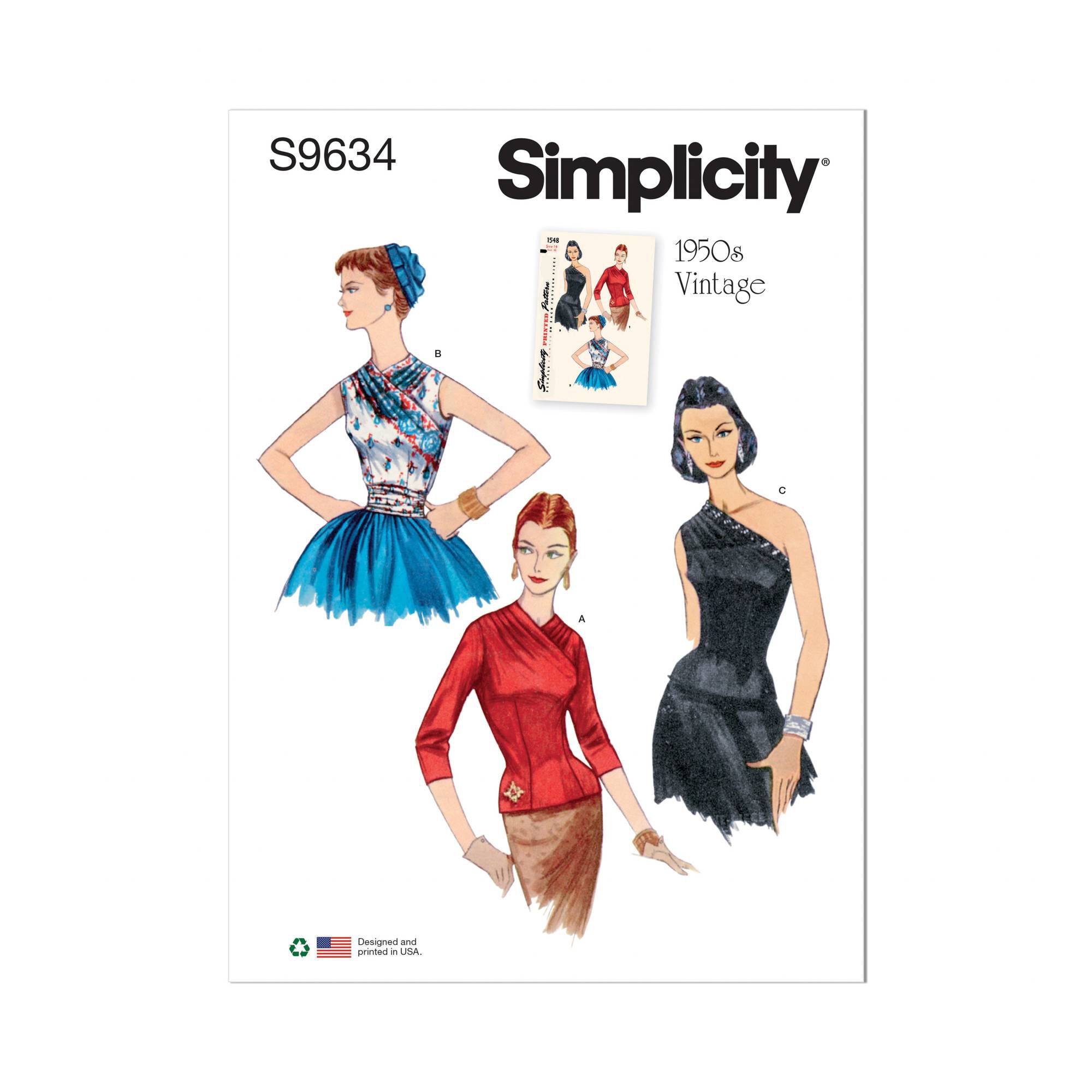 Simplicity Vintage Blouses and Cummerbund Sewing Pattern S9634 (6-14 ...
