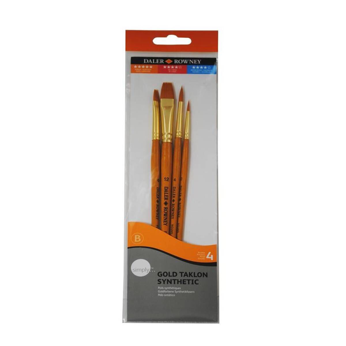 Daler-Rowney Gold Taklon Assorted Synthetic Brushes 4 Pack | Hobbycraft