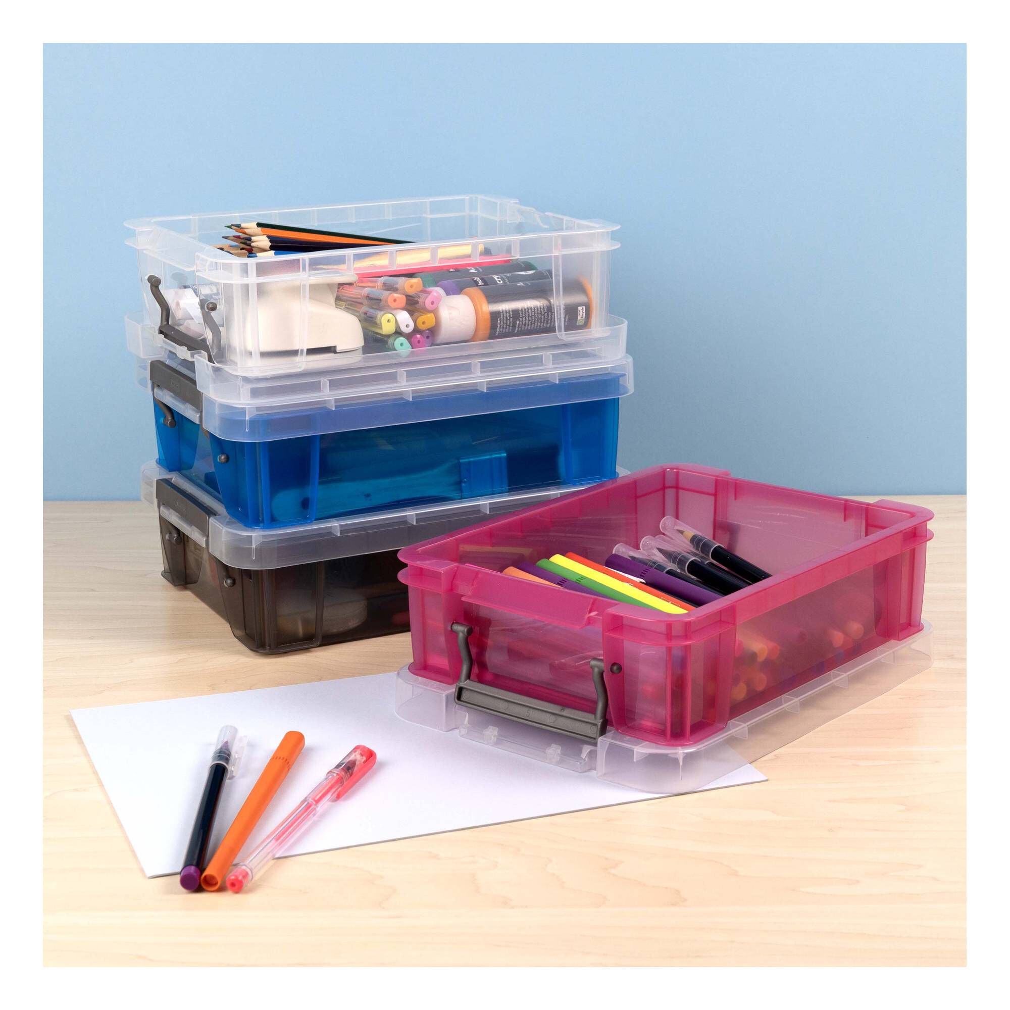 Whitefurze Allstore 2.3 Litre Transparent Pink Storage Box | Hobbycraft