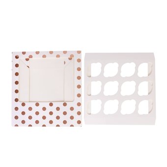 Rose Gold Polka Dot Cupcake Tray Box 12 Wells | Hobbycraft