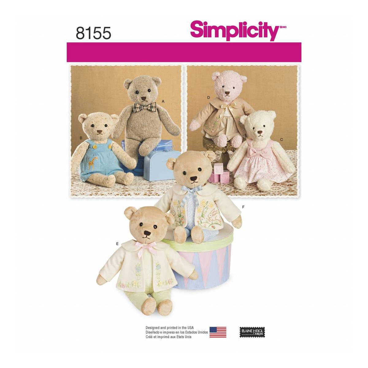 Simplicity Stuffed Bears Sewing Pattern 8155 | Hobbycraft