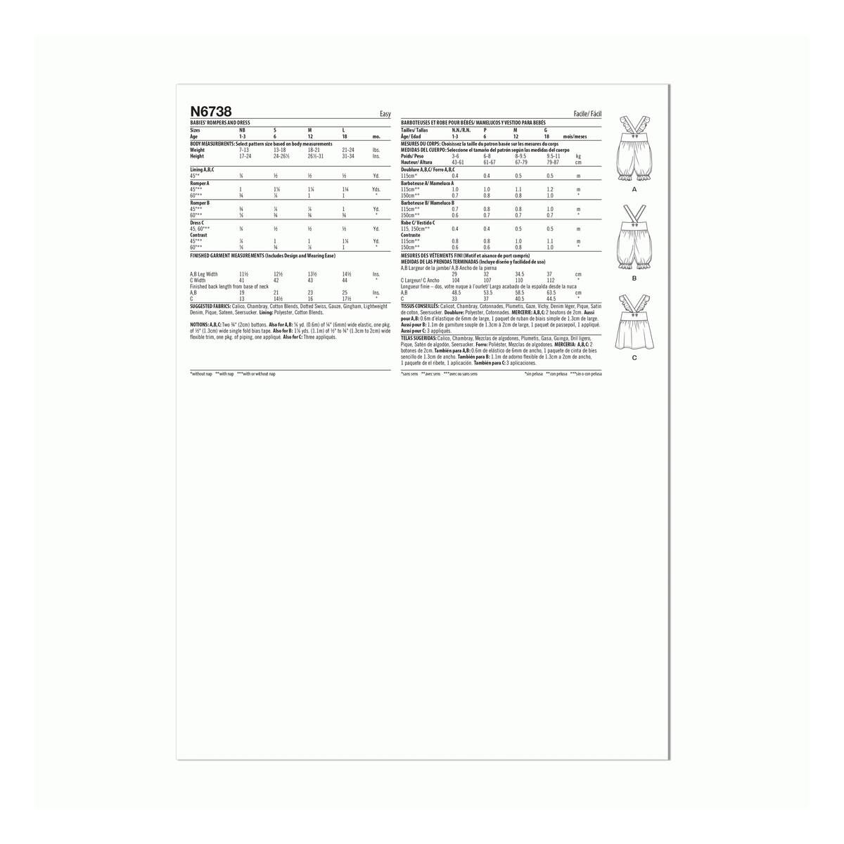 New Look Baby Romper and Dress Sewing Pattern 6738 | Hobbycraft