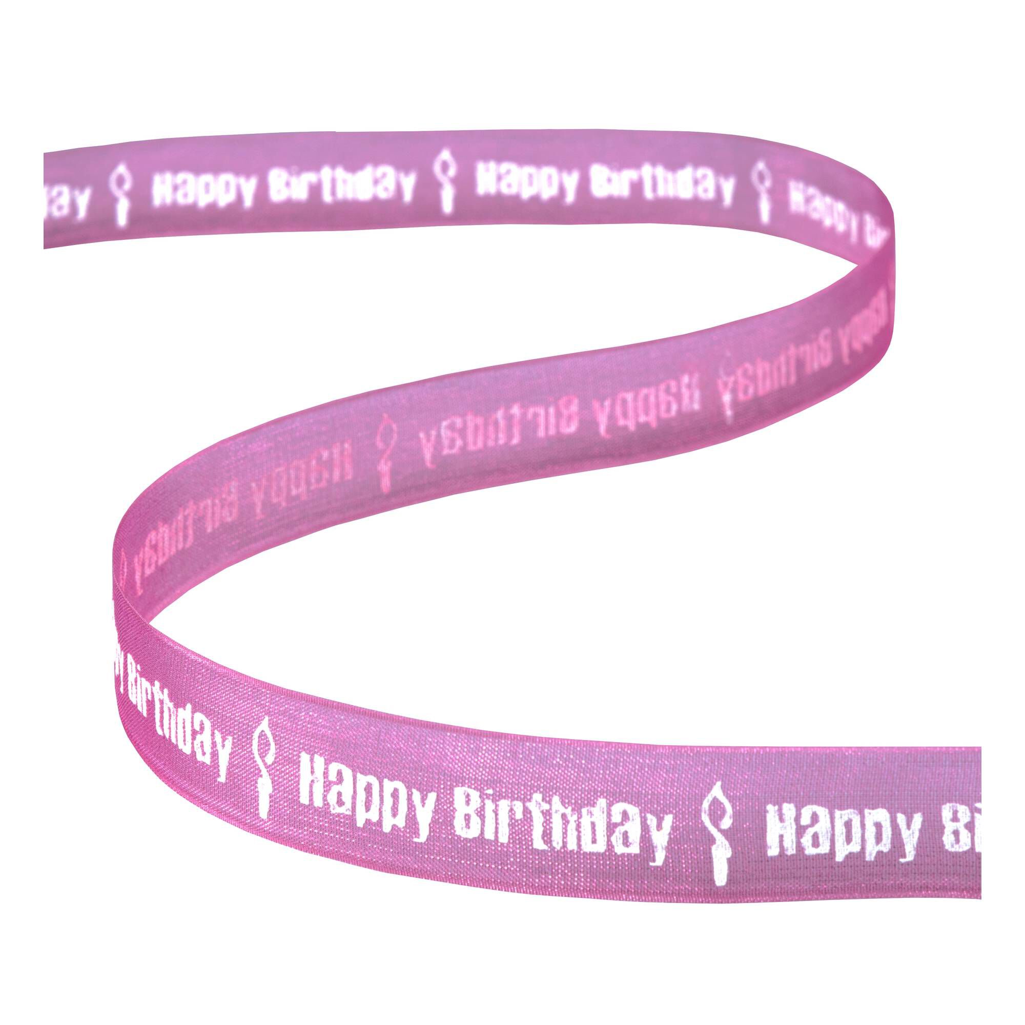 White On Hot Pink Happy Birthday Ribbon 15mm x 3.5m | Hobbycraft