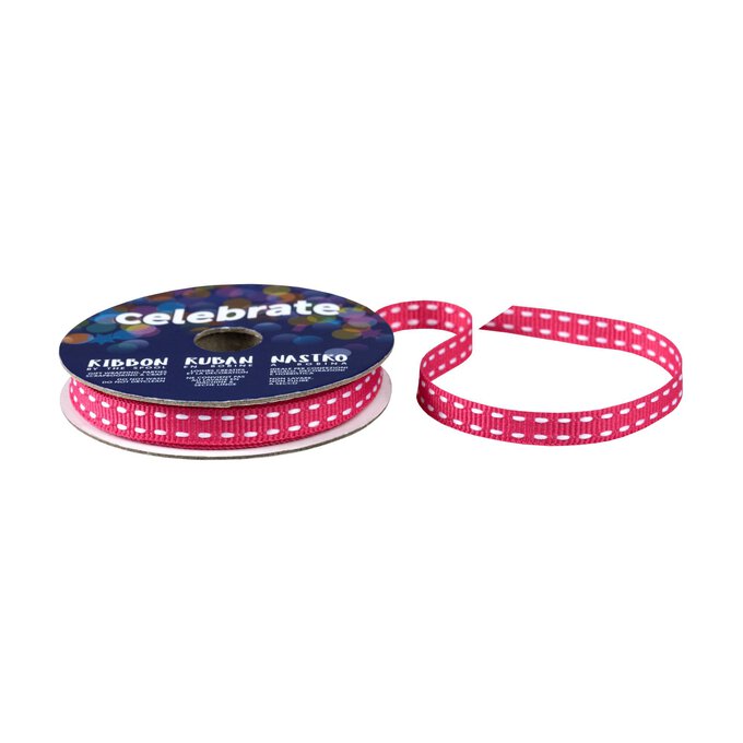 Hot Pink Grosgrain Running Stitch Ribbon 6mm x 5m | Hobbycraft