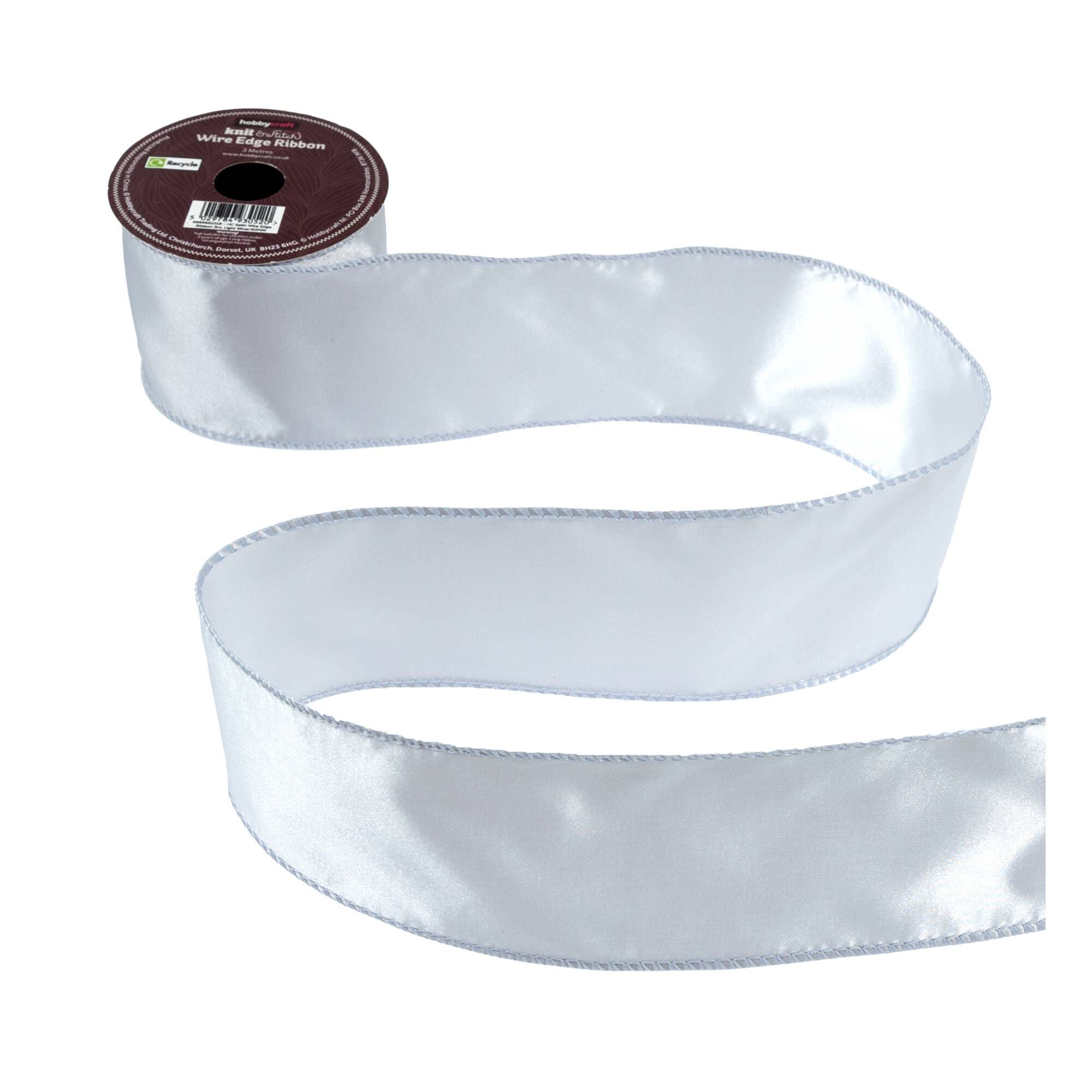 Light Silver Wire Edge Satin Ribbon 63mm x 3m | Hobbycraft