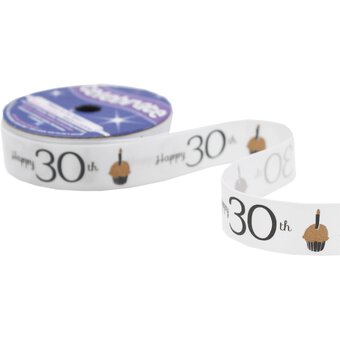 Happy 30th Satin Ribbon 16mm x 4m | Hobbycraft