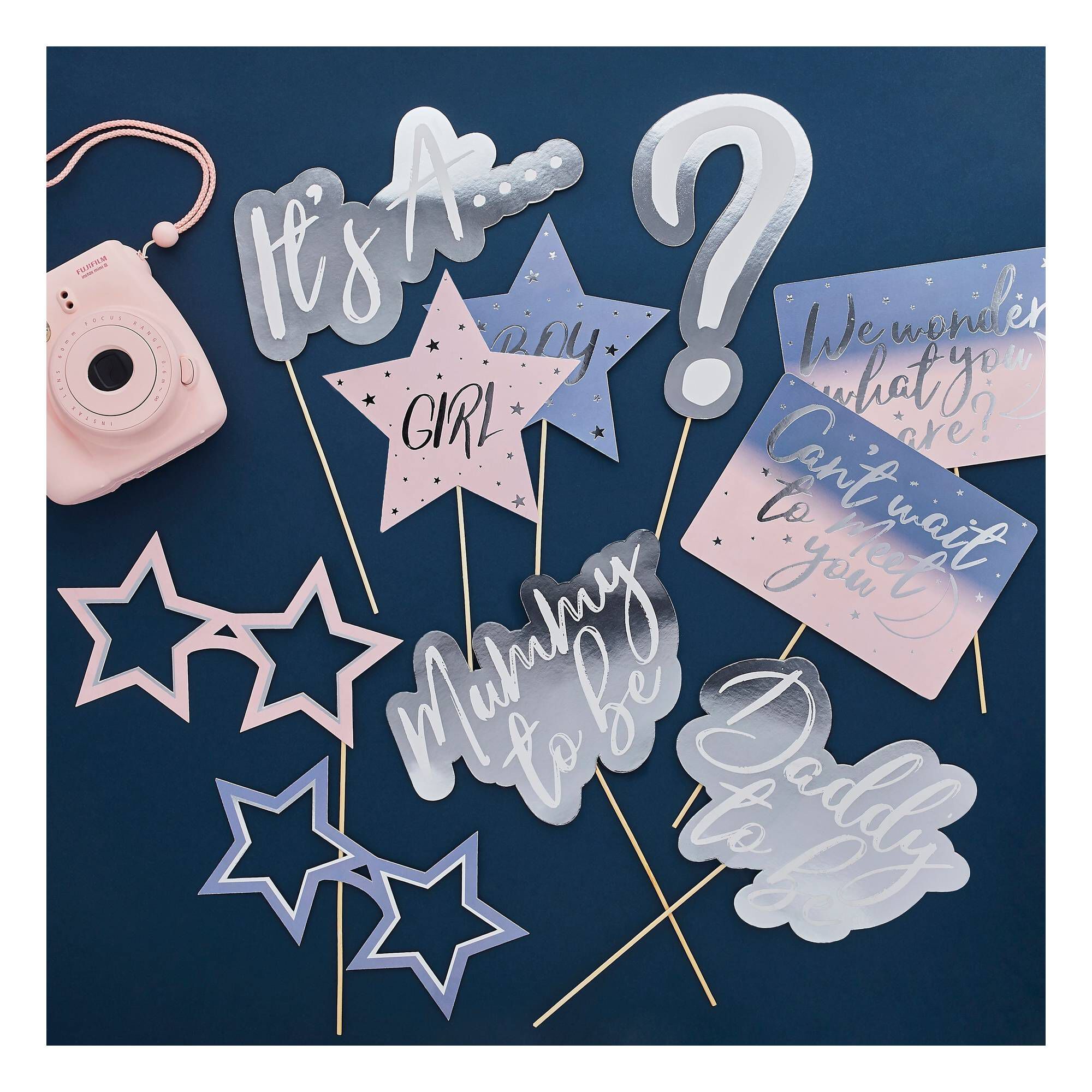 Pink and Blue Baby Shower Photo Booth Props 10 Pack | Hobbycraft