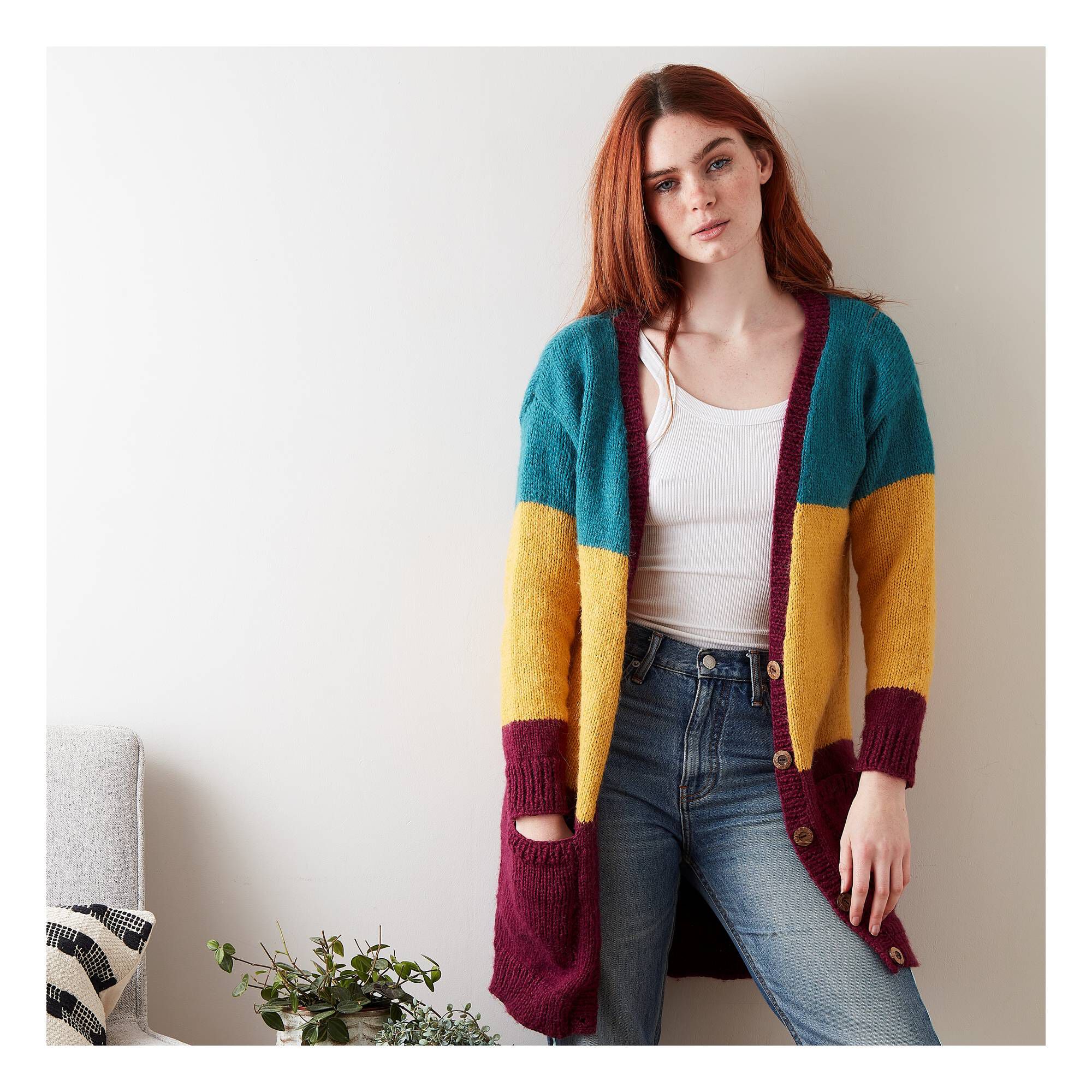 Knitcraft Colour Block Longline Cardigan Digital Pattern 0255 | Hobbycraft