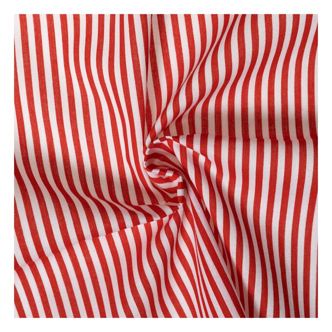Red Stripe Print Polycotton Fabric by the Metre | Hobbycraft