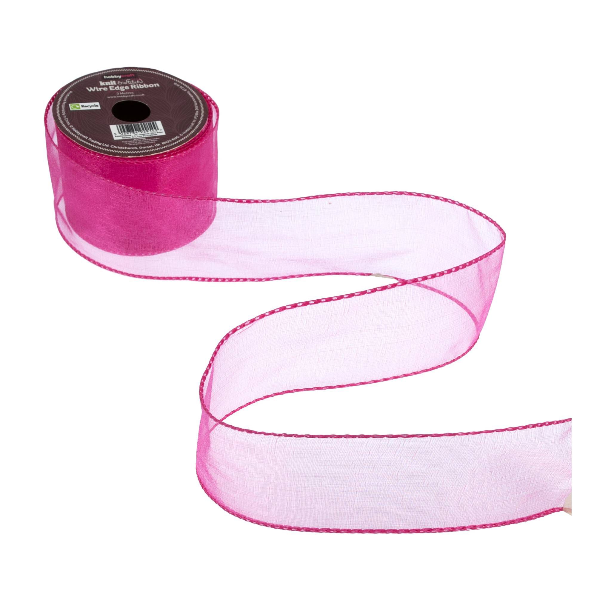 Hot Pink Wire Edge Organza Ribbon 63mm x 3m | Hobbycraft