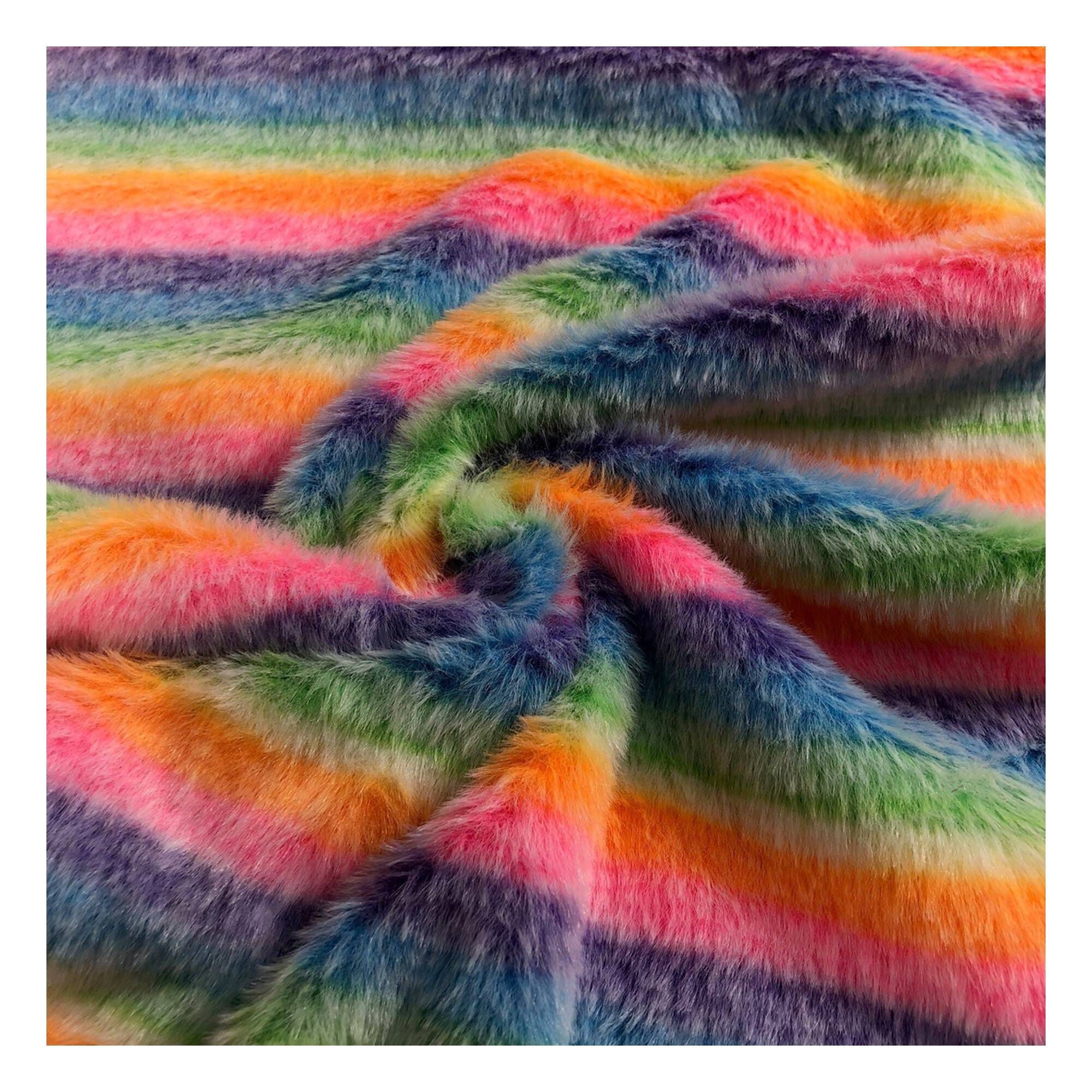 Small Stripe Rainbow Fur Fabric by the Metre | Hobbycraft