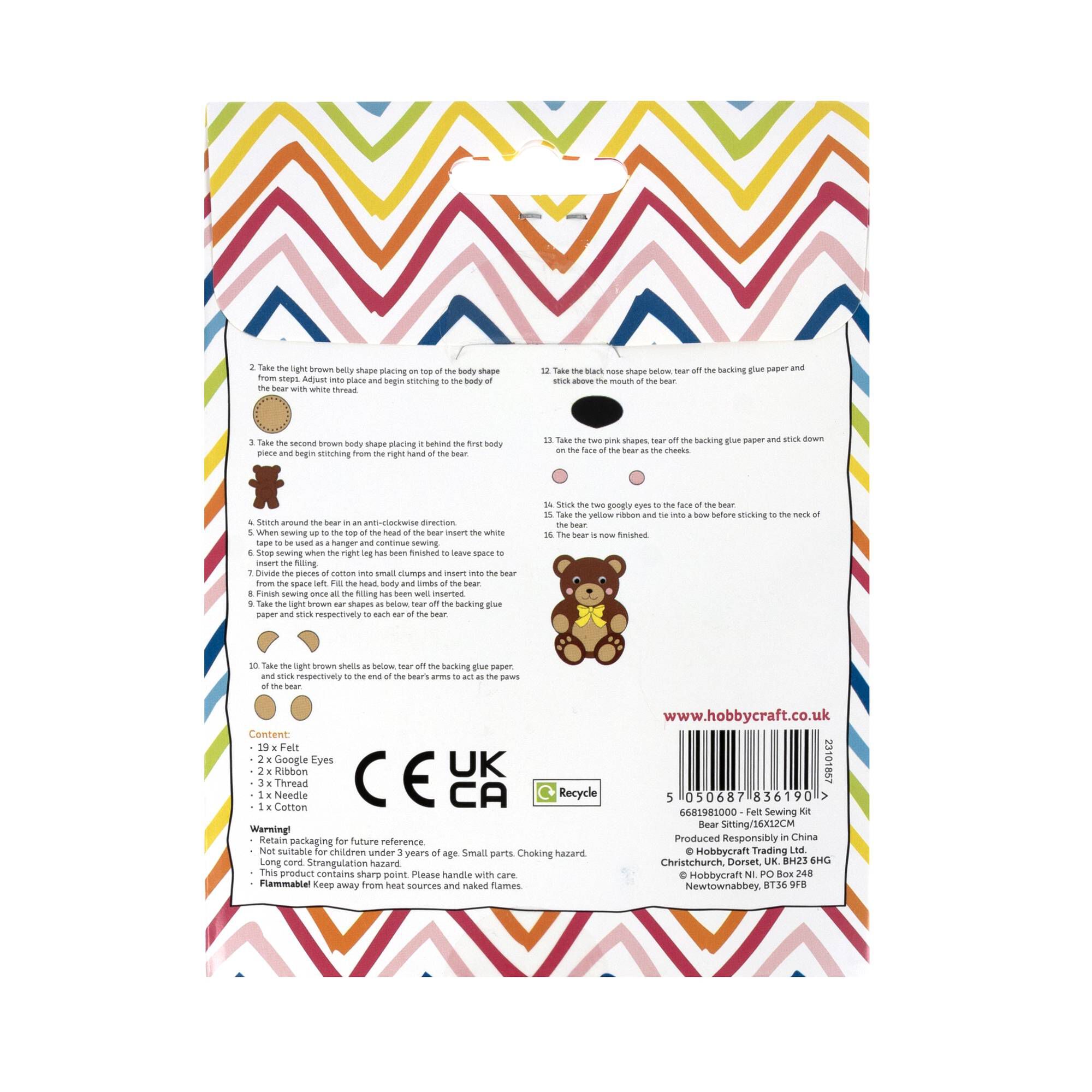 Sitting Bear Felt Sewing Kit | Hobbycraft