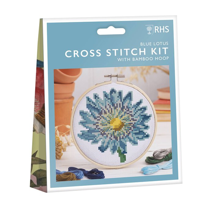 RHS Blue Lotus Cross Stitch Kit 5 Inches | Hobbycraft