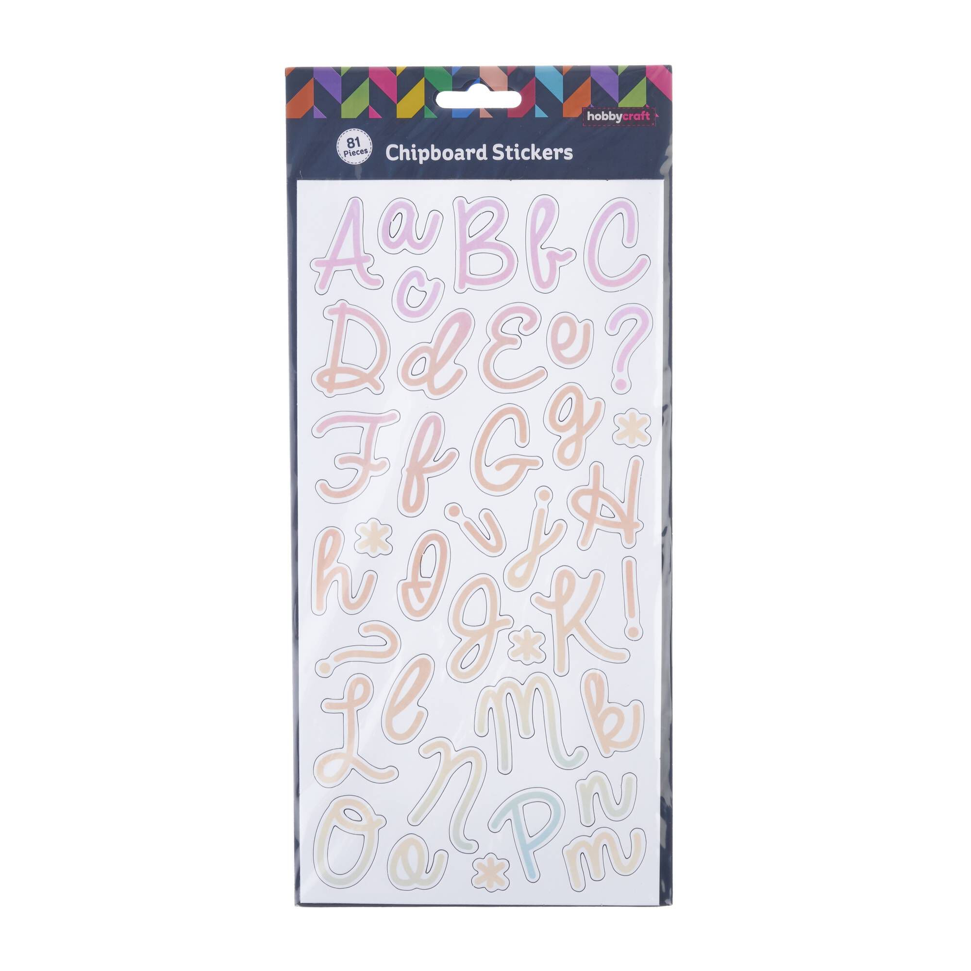 Rainbow Alphabet Chipboard Stickers 81 Pieces | Hobbycraft